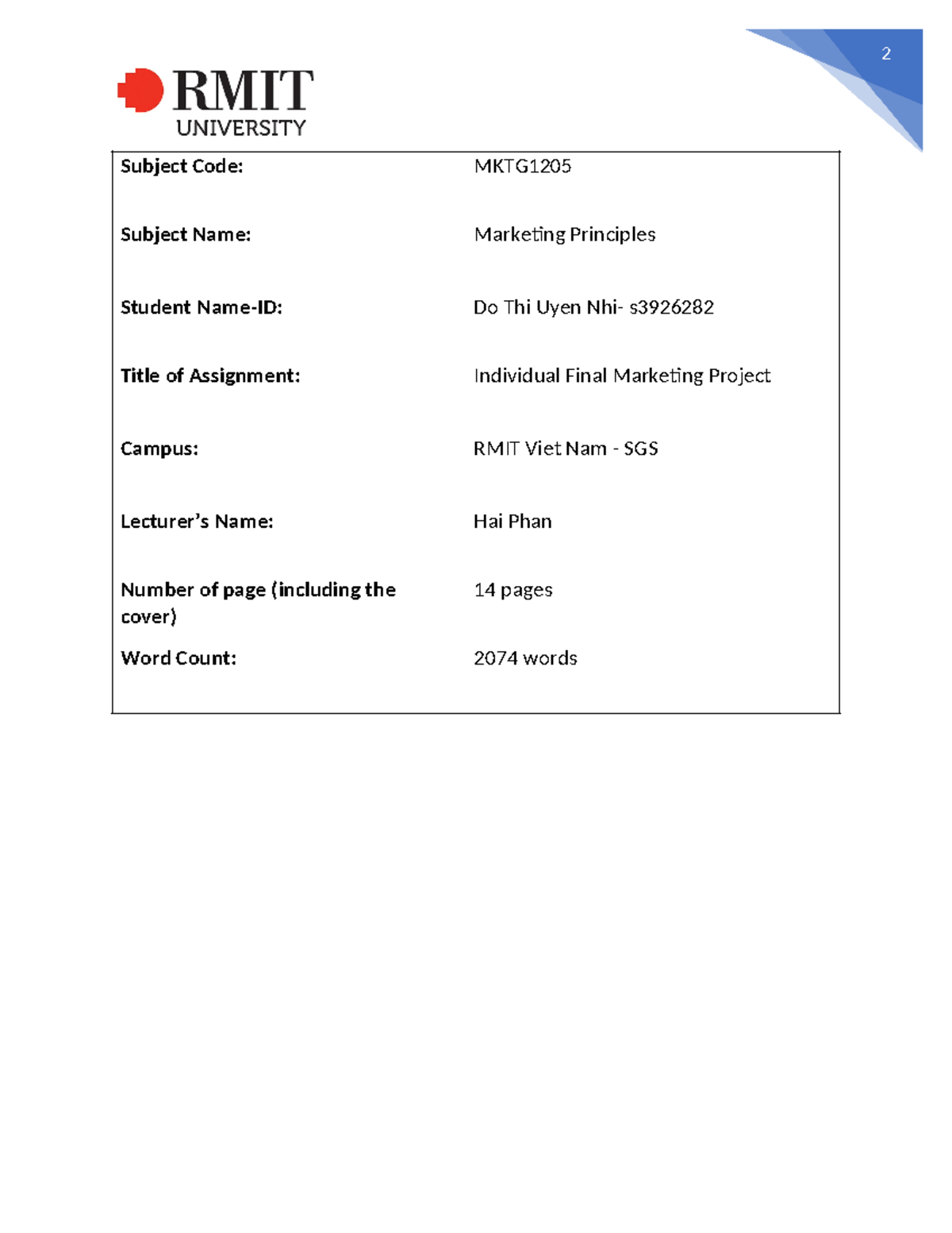 MP-ASM3 - Third ASM - Subject Code: MKTG Subject Name: Marketing ...