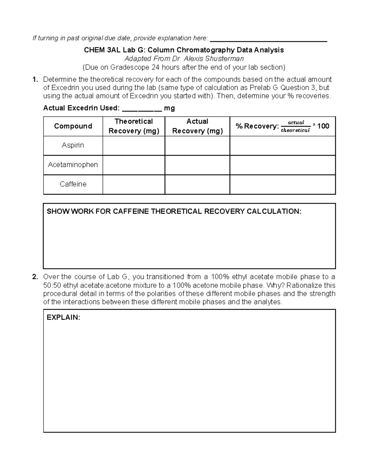 Lab G. Data Analysis - If turning in past original due date, provide explanation here: - Studocu