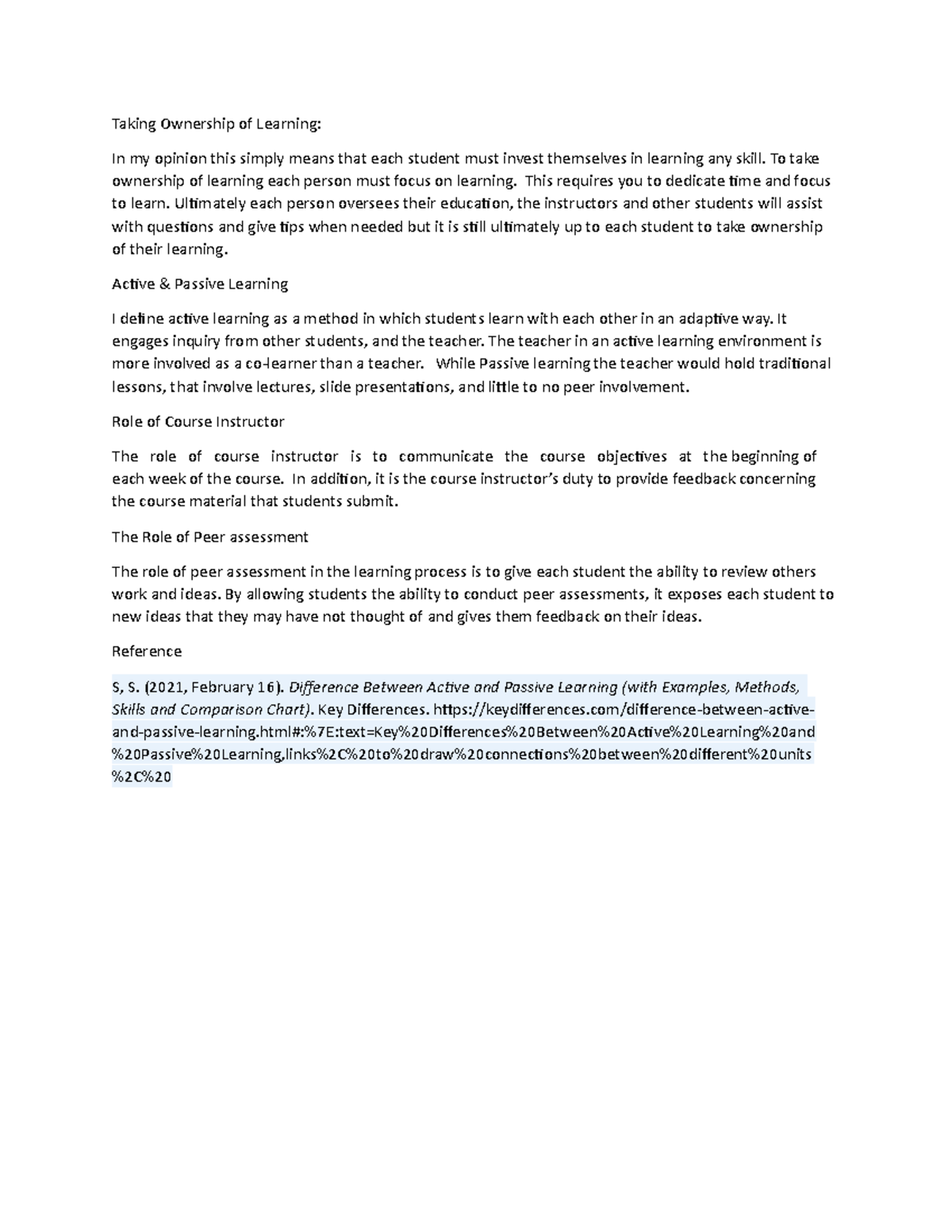 Discussion unit number 5 narrative - Taking Ownership of Learning: In ...