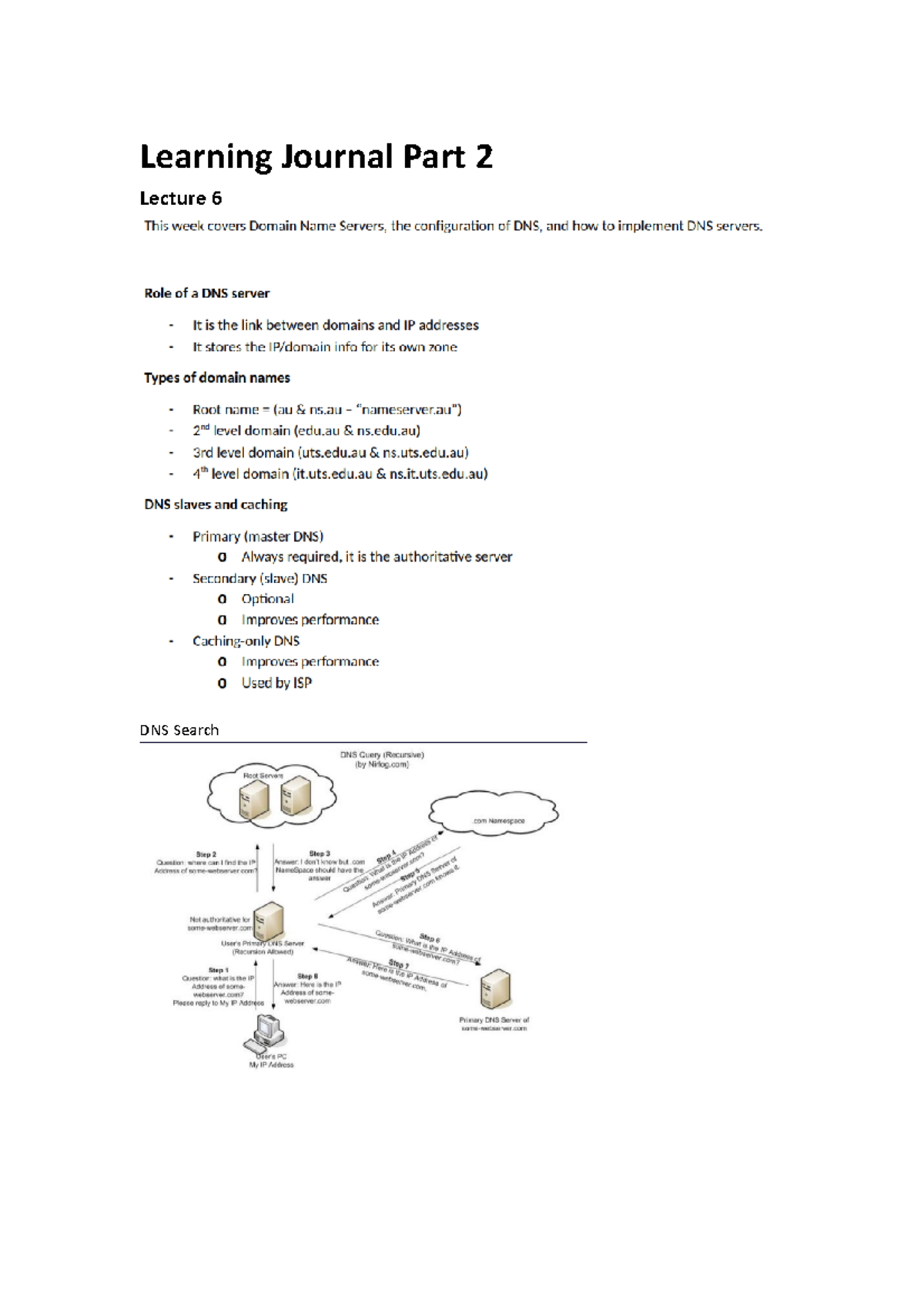 Learning Journal Part 2 - edu ns #domain information groper dig uts.edu a dig @ns.uts.edu uts ...