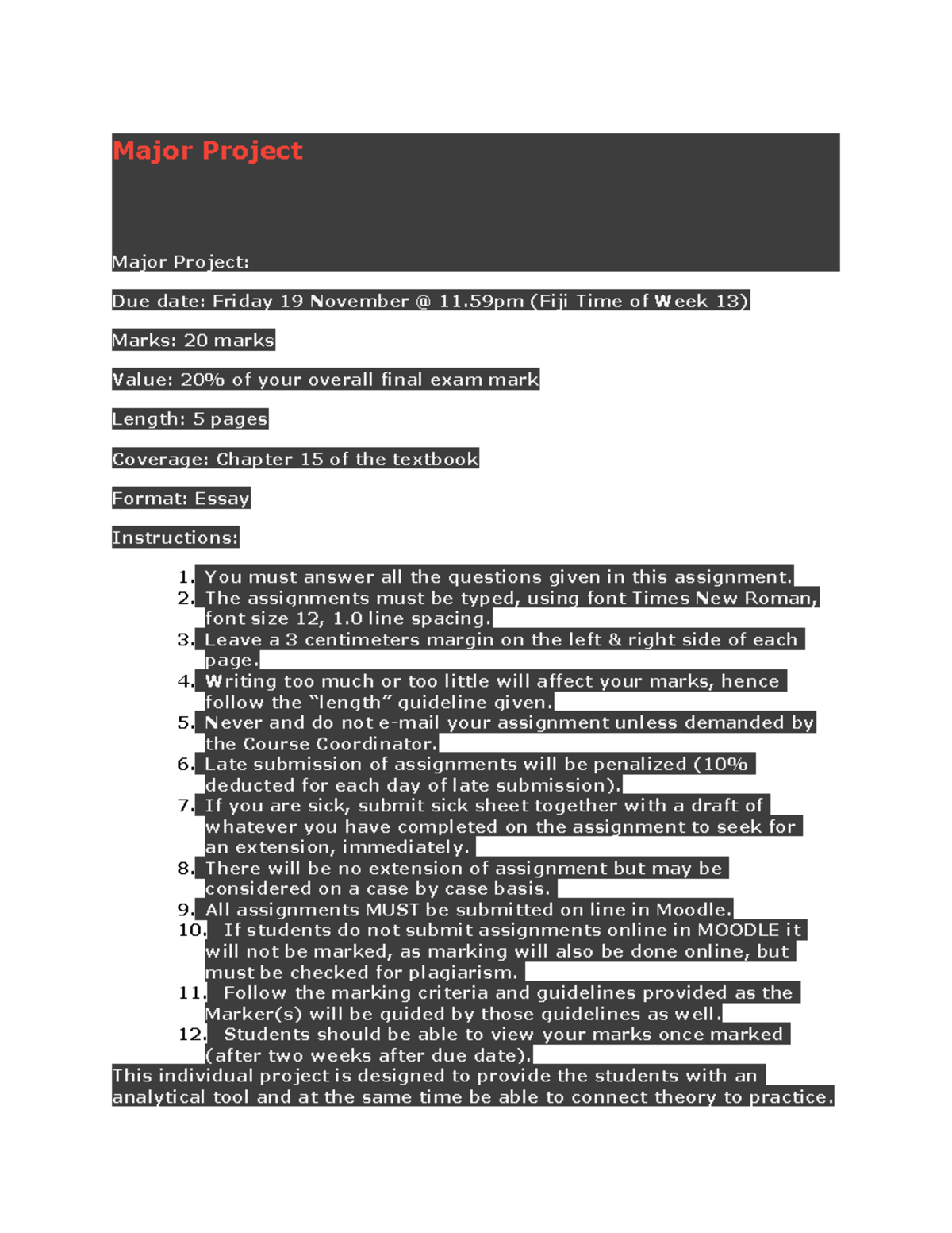 MG101 Major Project Chapter 15 Major Project Major Project Due Date mg101-major-project-chapter-15-major-project-major-project-due-date