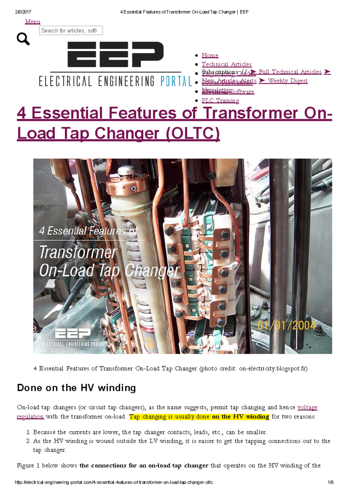 4 Essential Features of Transformer On-Load Tap Changer EEP - blogspot ...