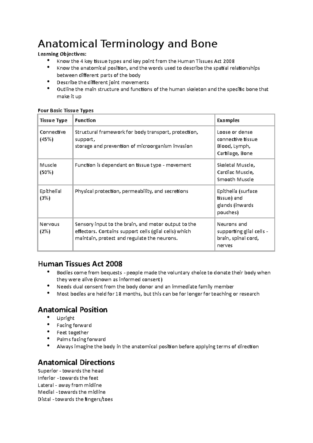 HUBS Revision Notes - Anatomical Terminology and Bone Learning ...