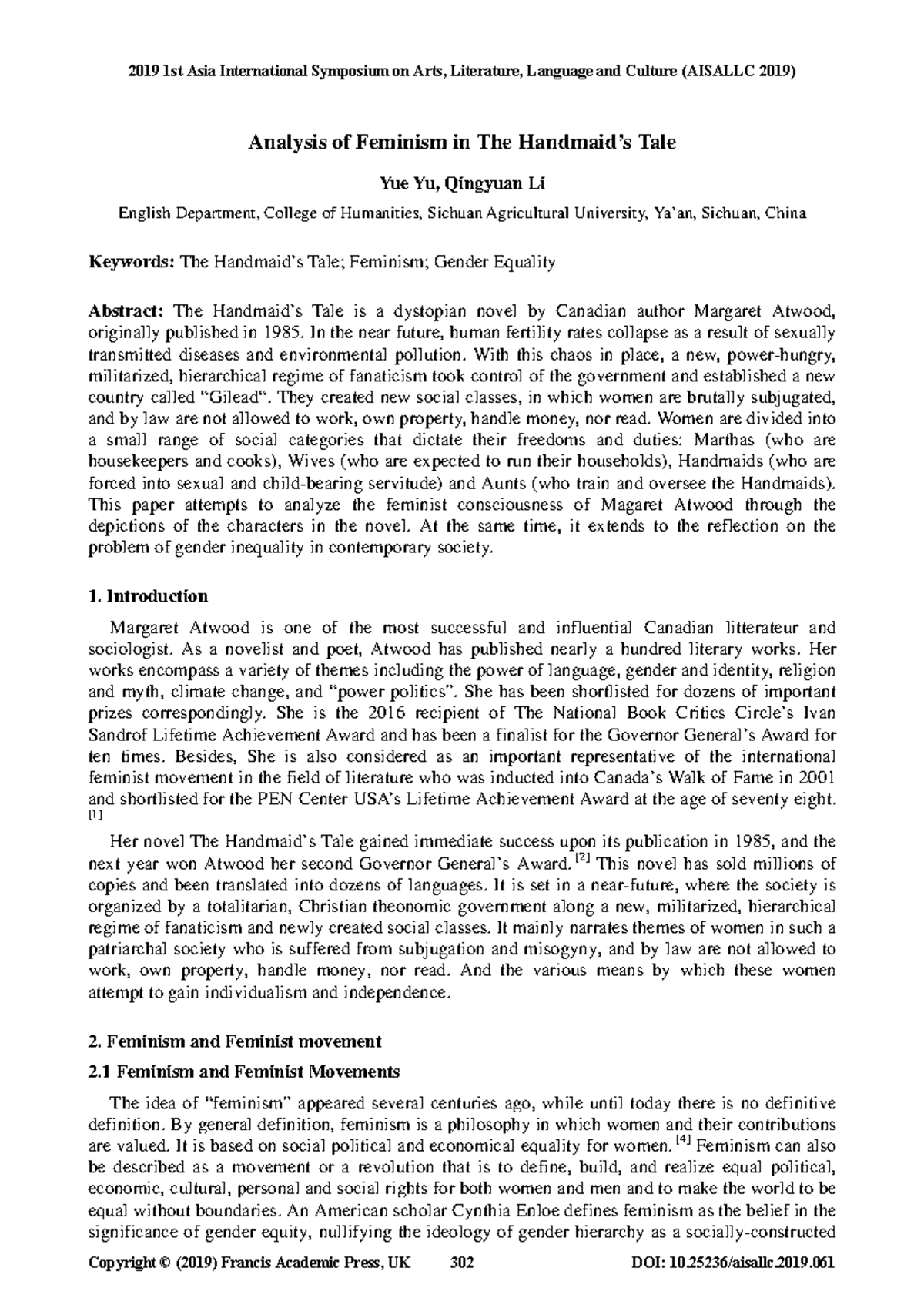 Aisallc 19061 - Fc vvgg - Analysis of Feminism in The Handmaid’s Tale ...