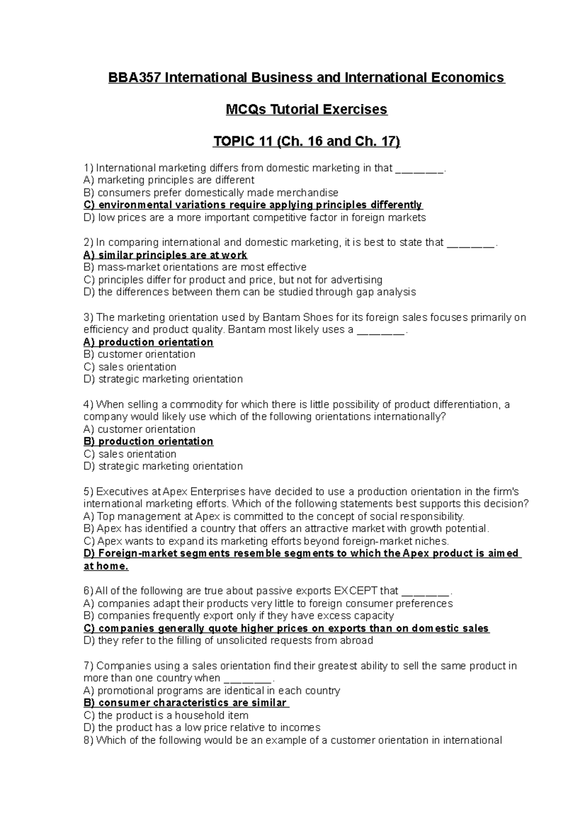 Topic 11 Qs and Ans - QUESTIONS AND ANSWERS - BBA301 - Studocu