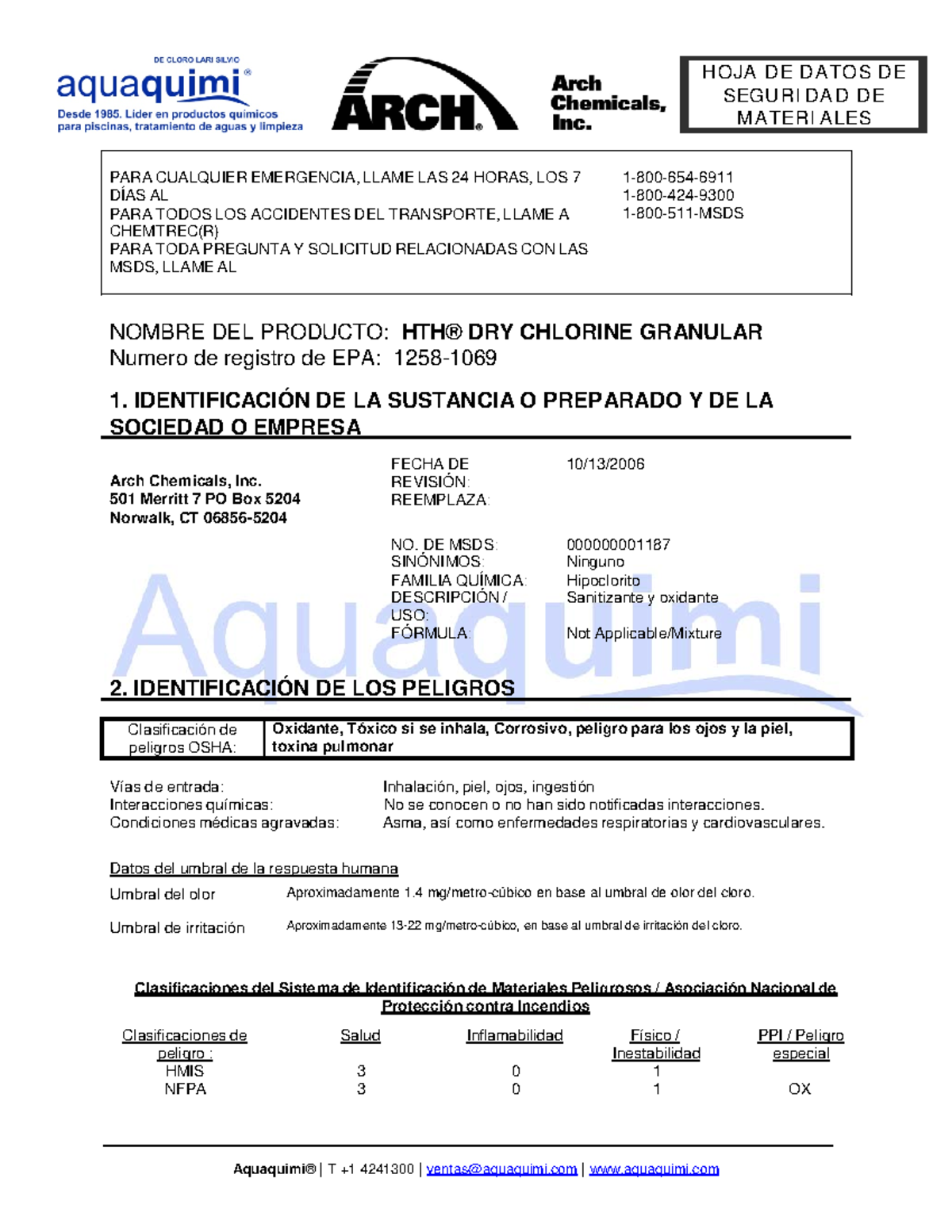 Cloro Granulado MSDS( Español) - SEGURIDAD DE MATERIALES PARA CUALQUIER EMERGENCIA, LLAME LAS 24 ...
