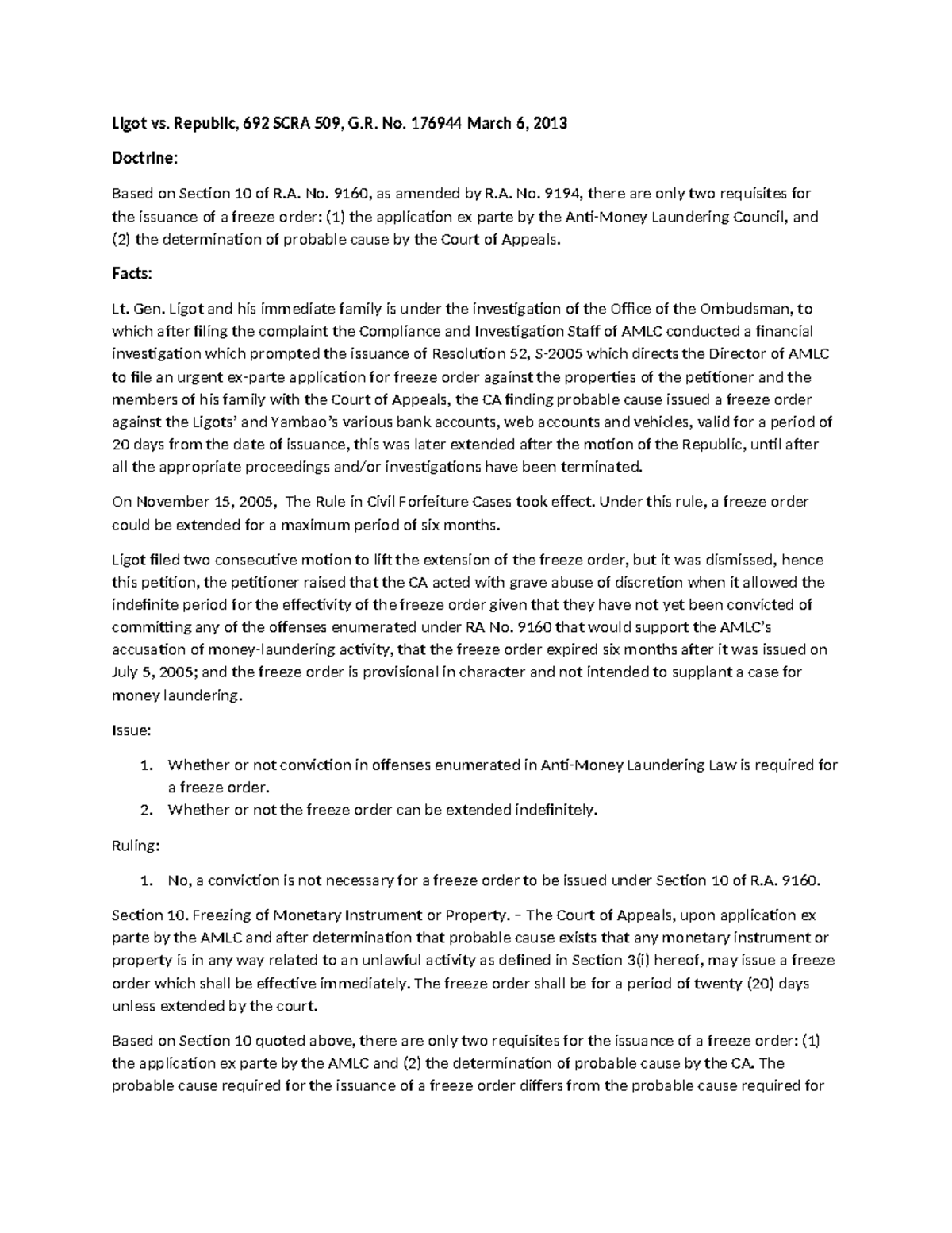 Ligot vs. Republic - Summary Banking Law and Practice - Ligot vs ...