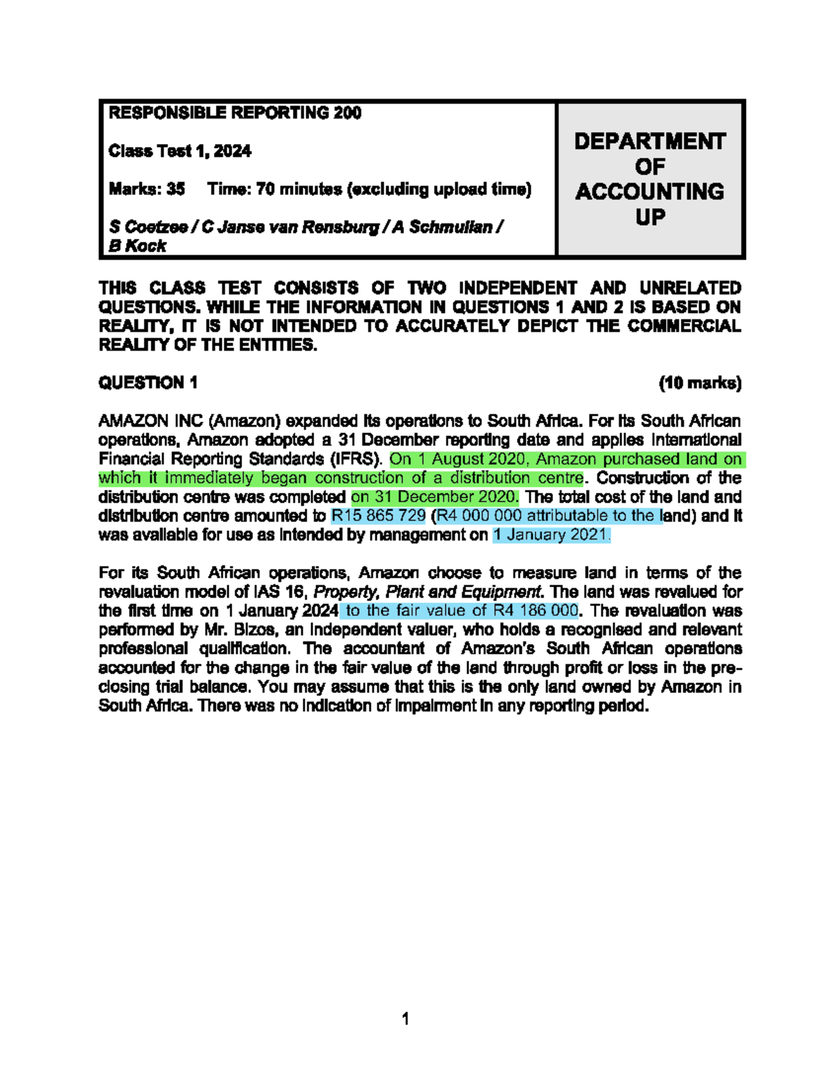 Class test 1 (Question paper) - RRP 200 - Studocu