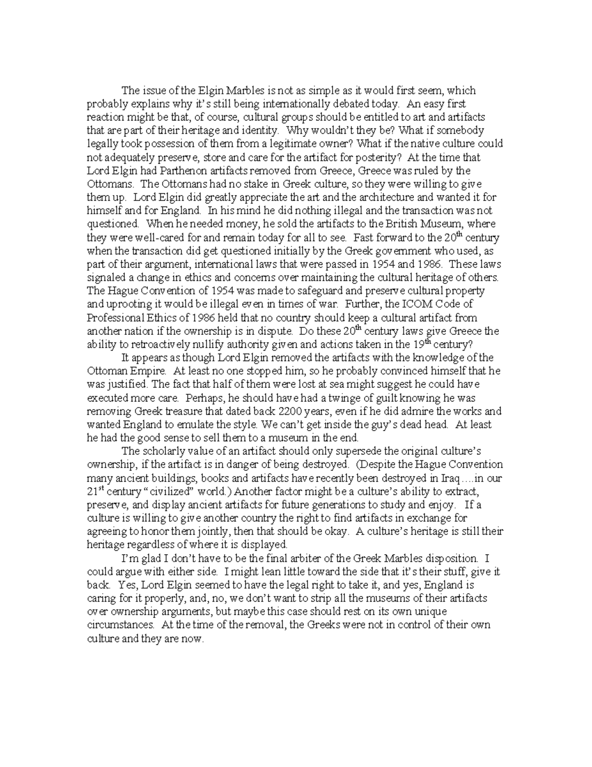 College Summer School Art Greek Marbles Discussion - The issue of the ...