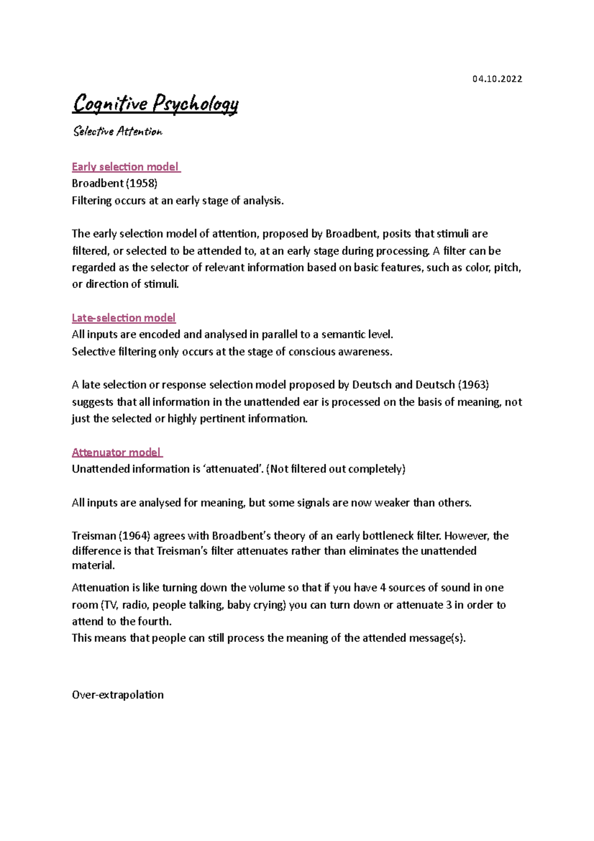 PS2021 - Selective attention - Cognitive Psychology Selective Attention ...