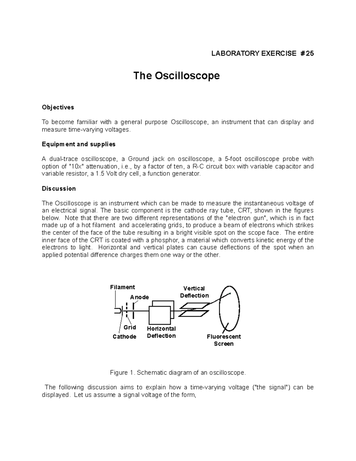 Lab 5 - the oscilloscope with data sheet - LABORATORY EXERCISE # 25 The ...