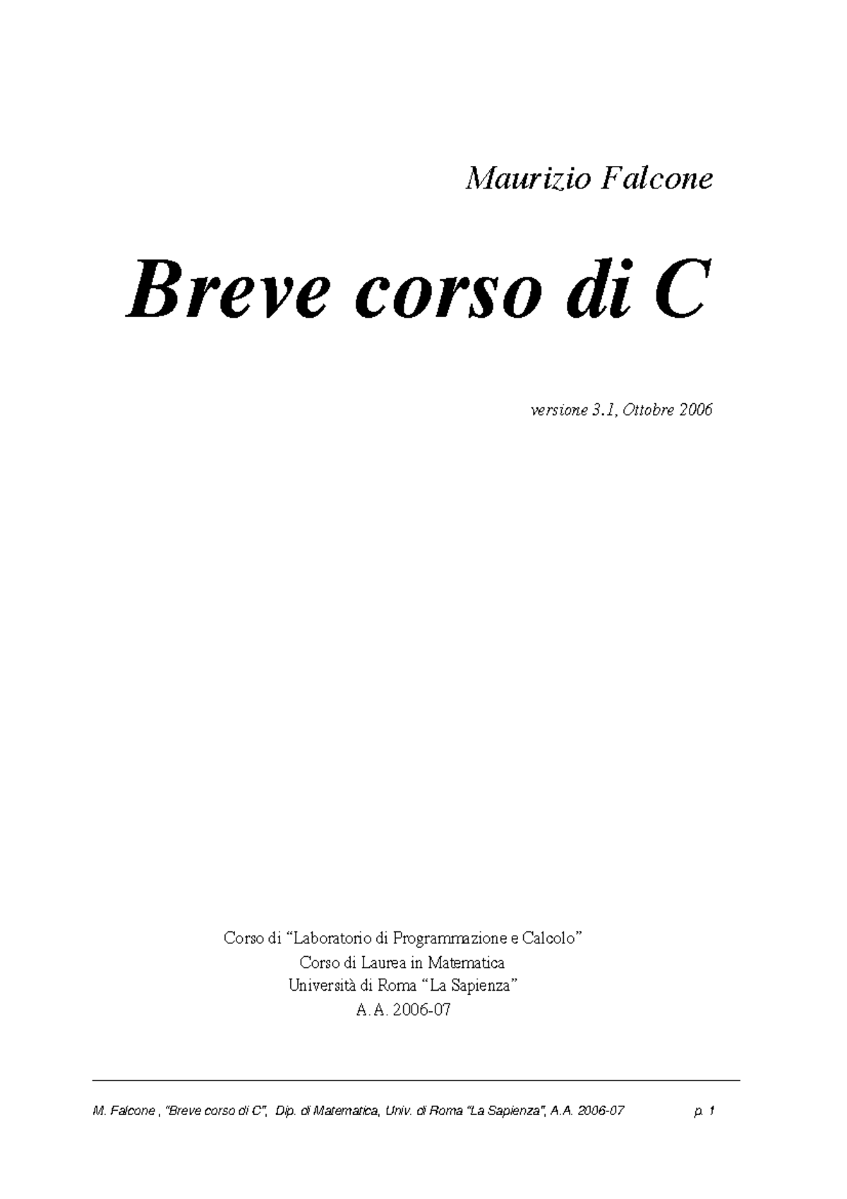 linguaggio C pdf - Maurizio Falcone Breve corso di C versione 3 ...