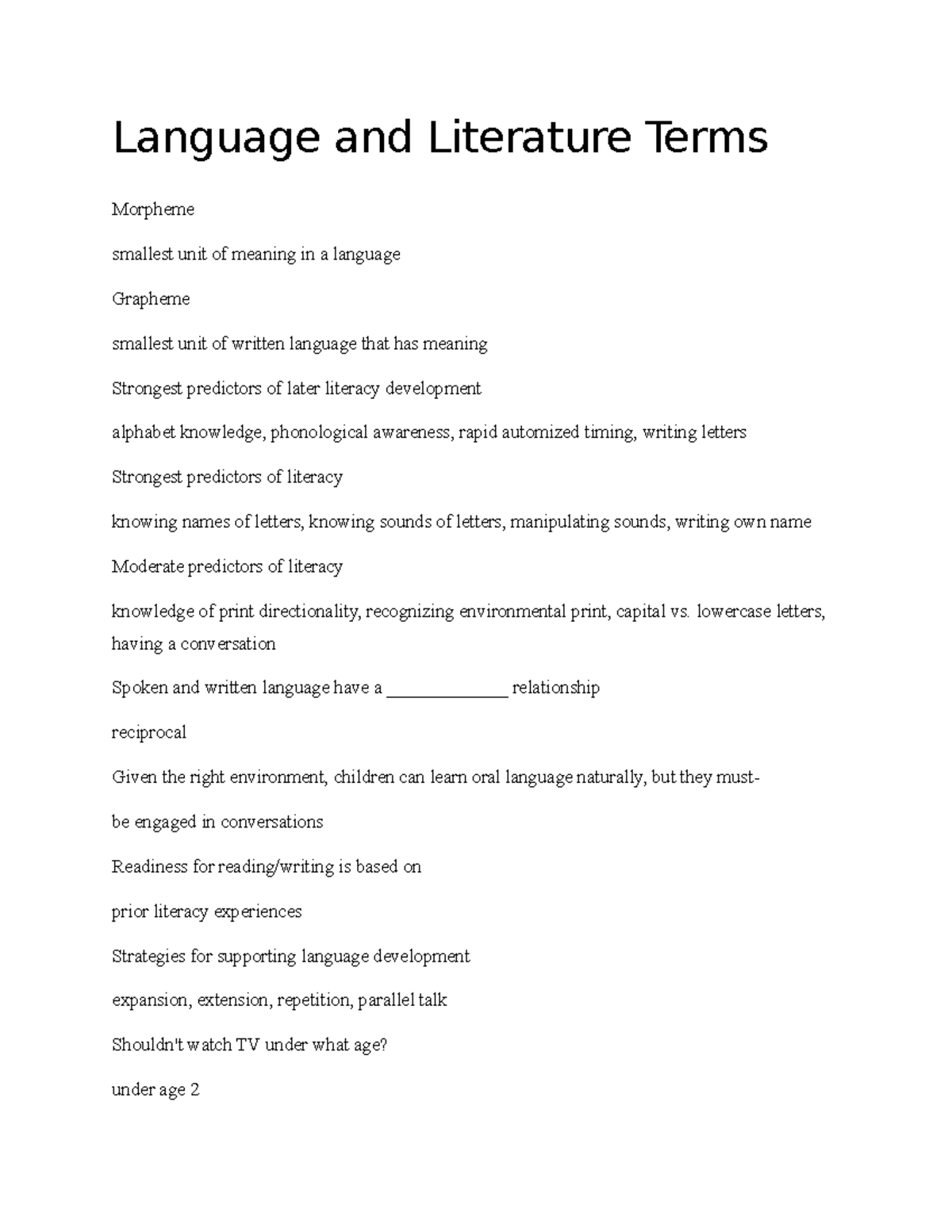 Language and Literature terms - Language and Literature Terms Morpheme ...