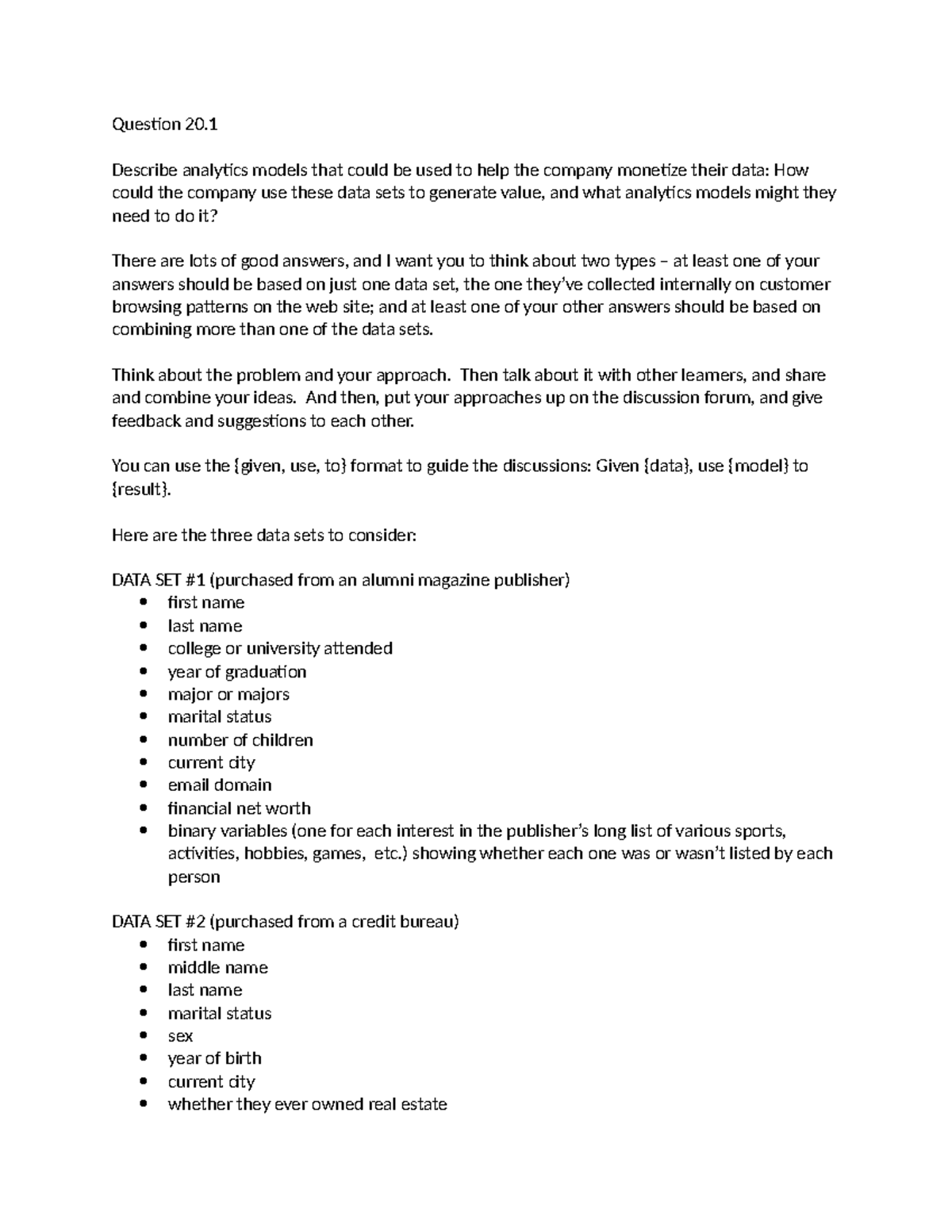 HW 14 - Homework answers for Hw 14 - Question 20. Describe analytics ...