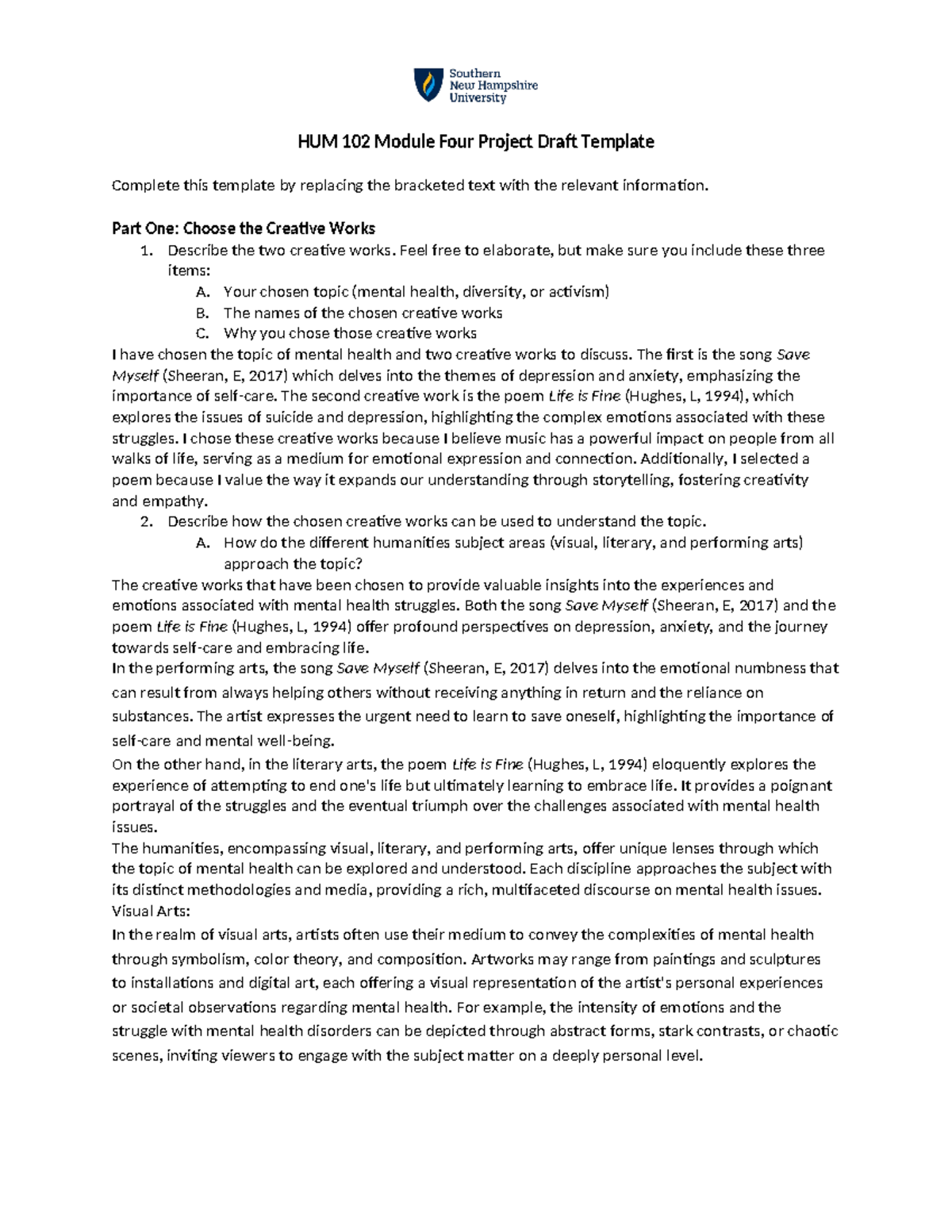 HUM 102 Module Four Project Draft - Part One: Choose the Creative Works ...