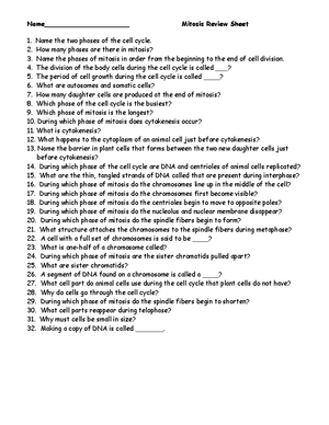 Mitosis Review Worksheet-1 - Mitosis Review Worksheet Label the parts ...