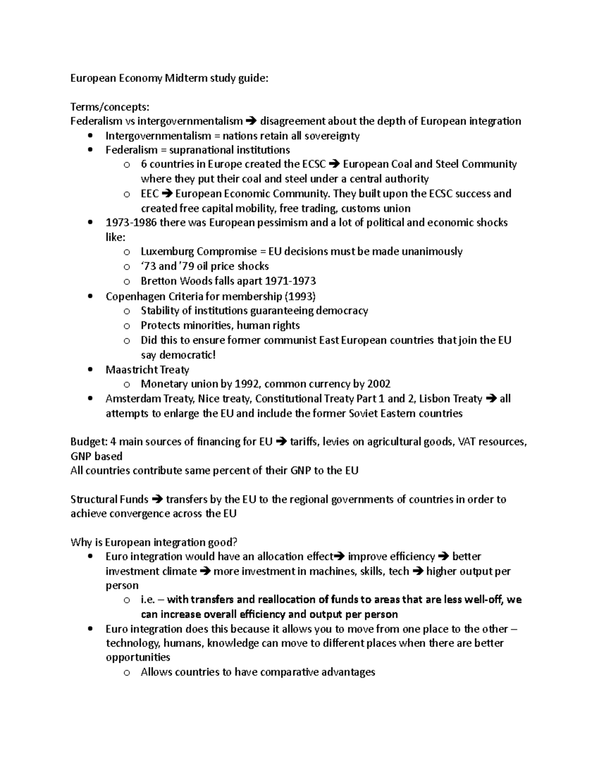 Midterm study guide - European Economy Midterm study guide: Terms ...