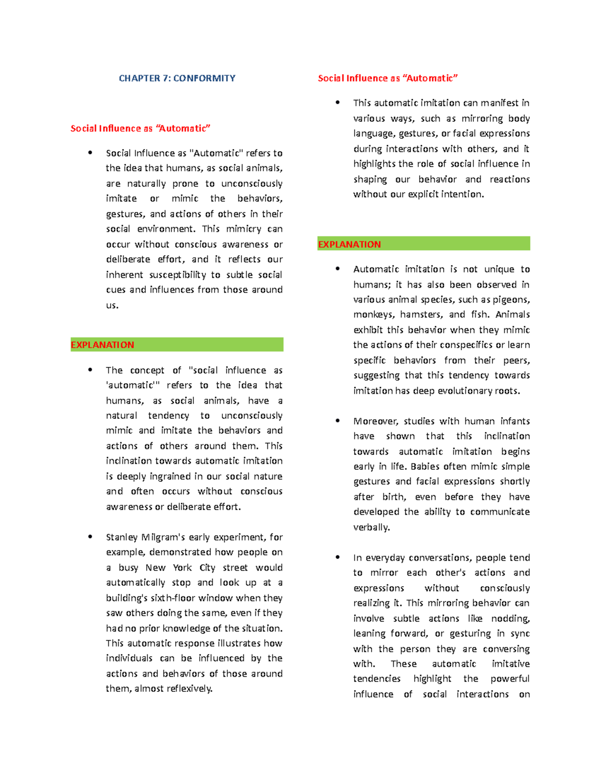 Chapter 7 Social Psych - CHAPTER 7: CONFORMITY Social Influence as ...