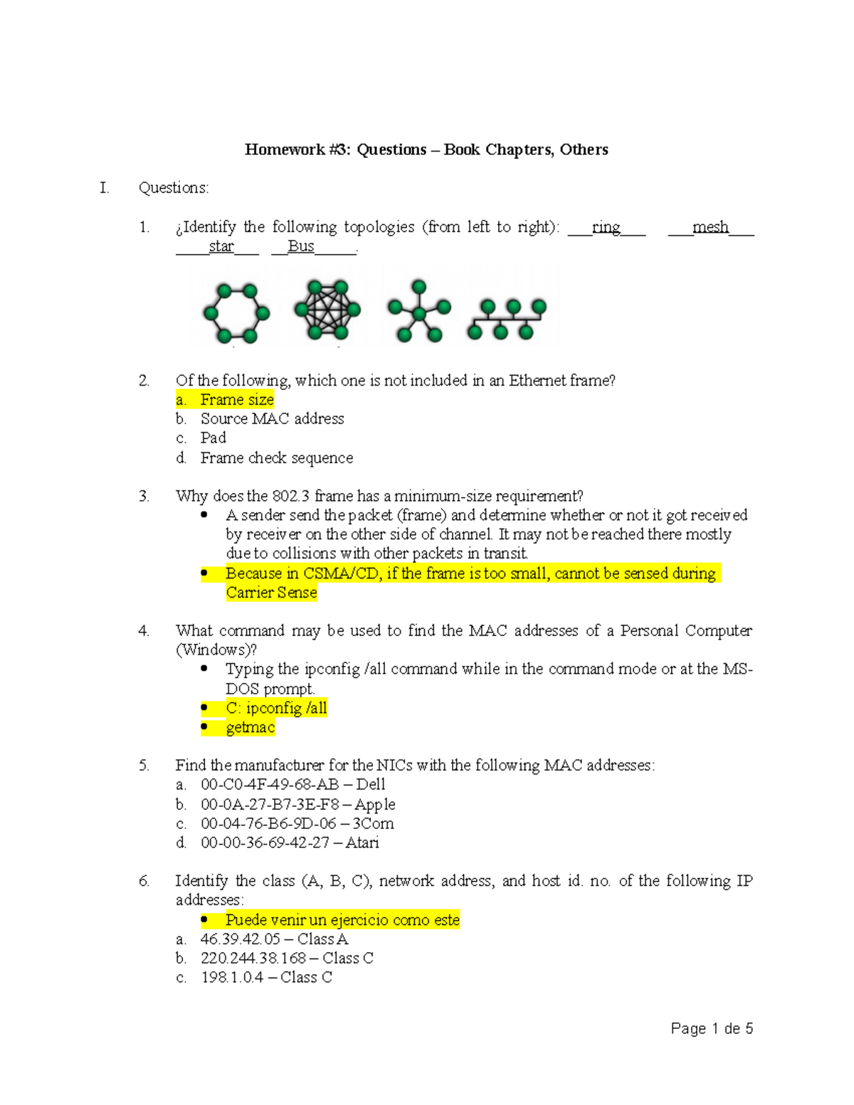 Review Questions and answers - Homework Questions Book Chapters, Others ...