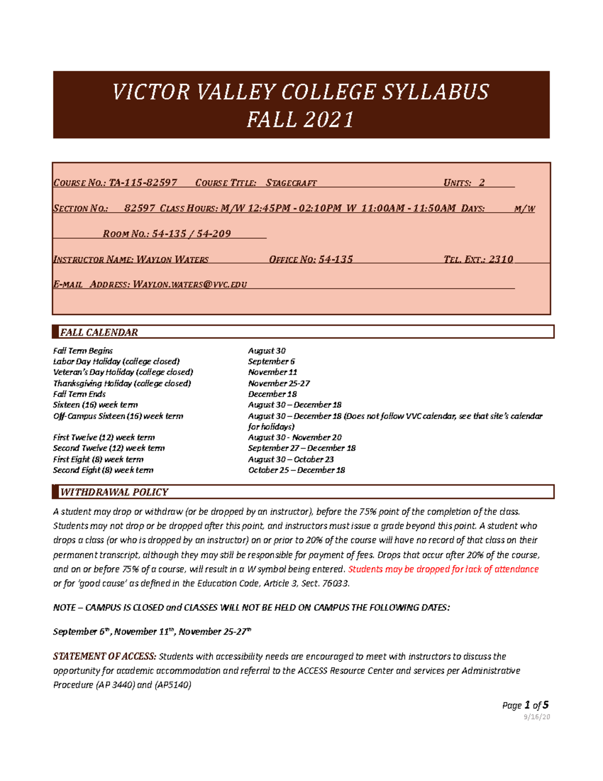 2021FA Syllabus Ta-115-82597 - VICTOR VALLEY COLLEGE SYLLABUS FALL 2021 ...