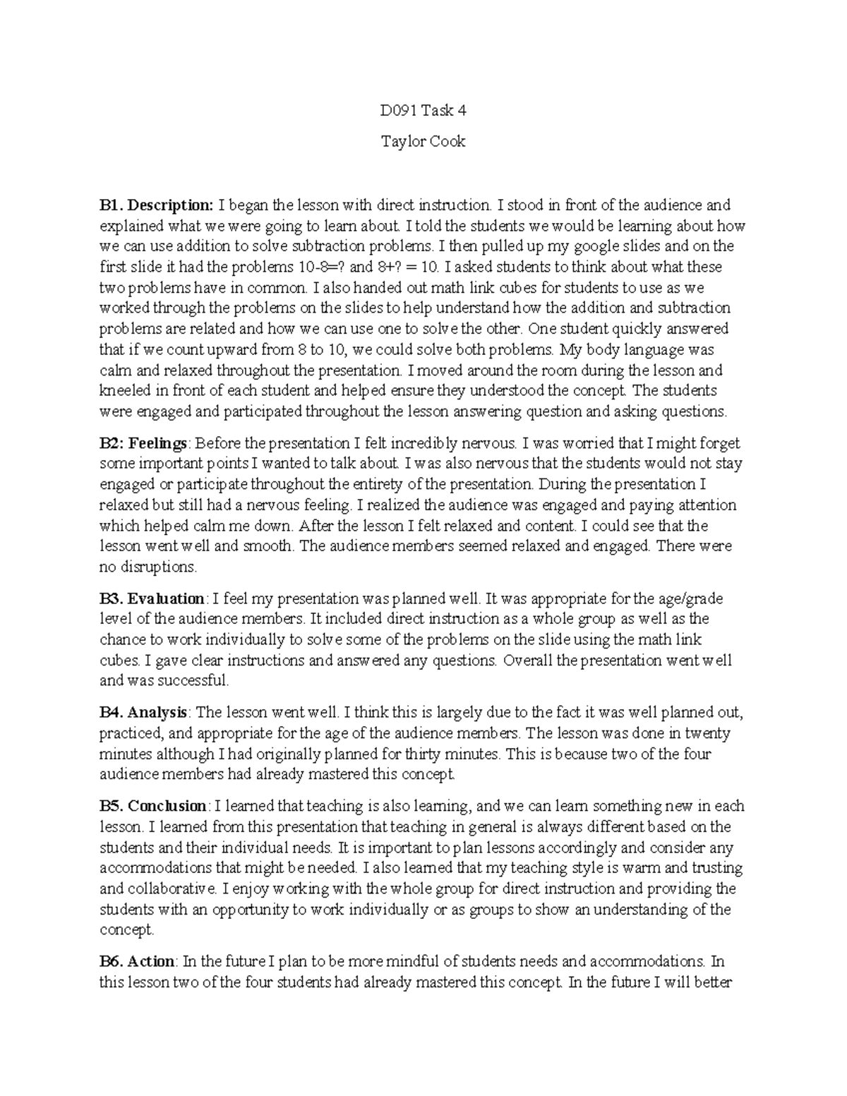 D091 Task 4 - no revision needed. includes all aspects of rubric - D091 ...