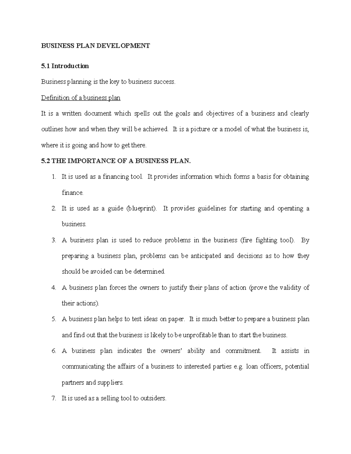 Business PLAN Development - BUSINESS PLAN DEVELOPMENT 5 Introduction ...