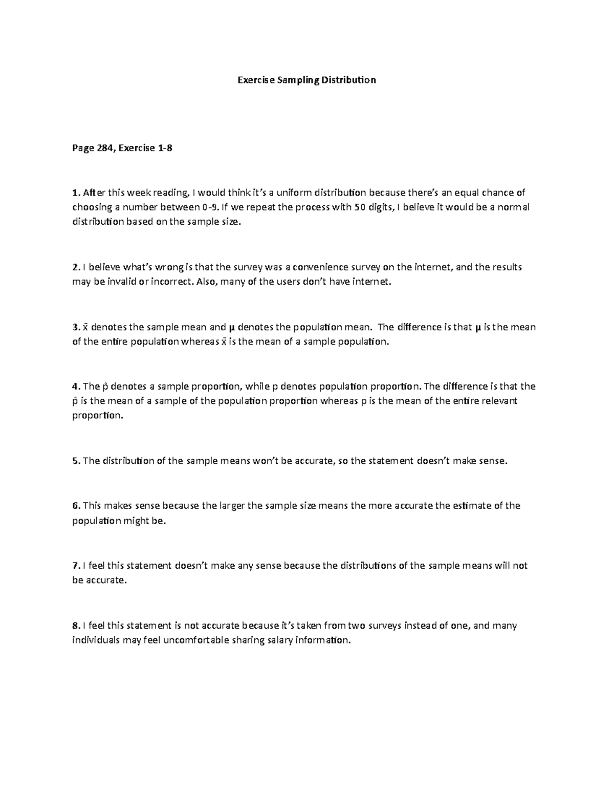 Exercise Sampling Distribution - If we repeat the process with 50 ...
