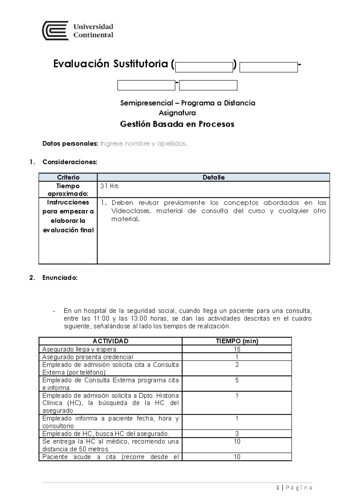 Evaluación Sustitutoria - Gestión basada en Procesos 2022-20B - Evaluación Sustitutoria ...
