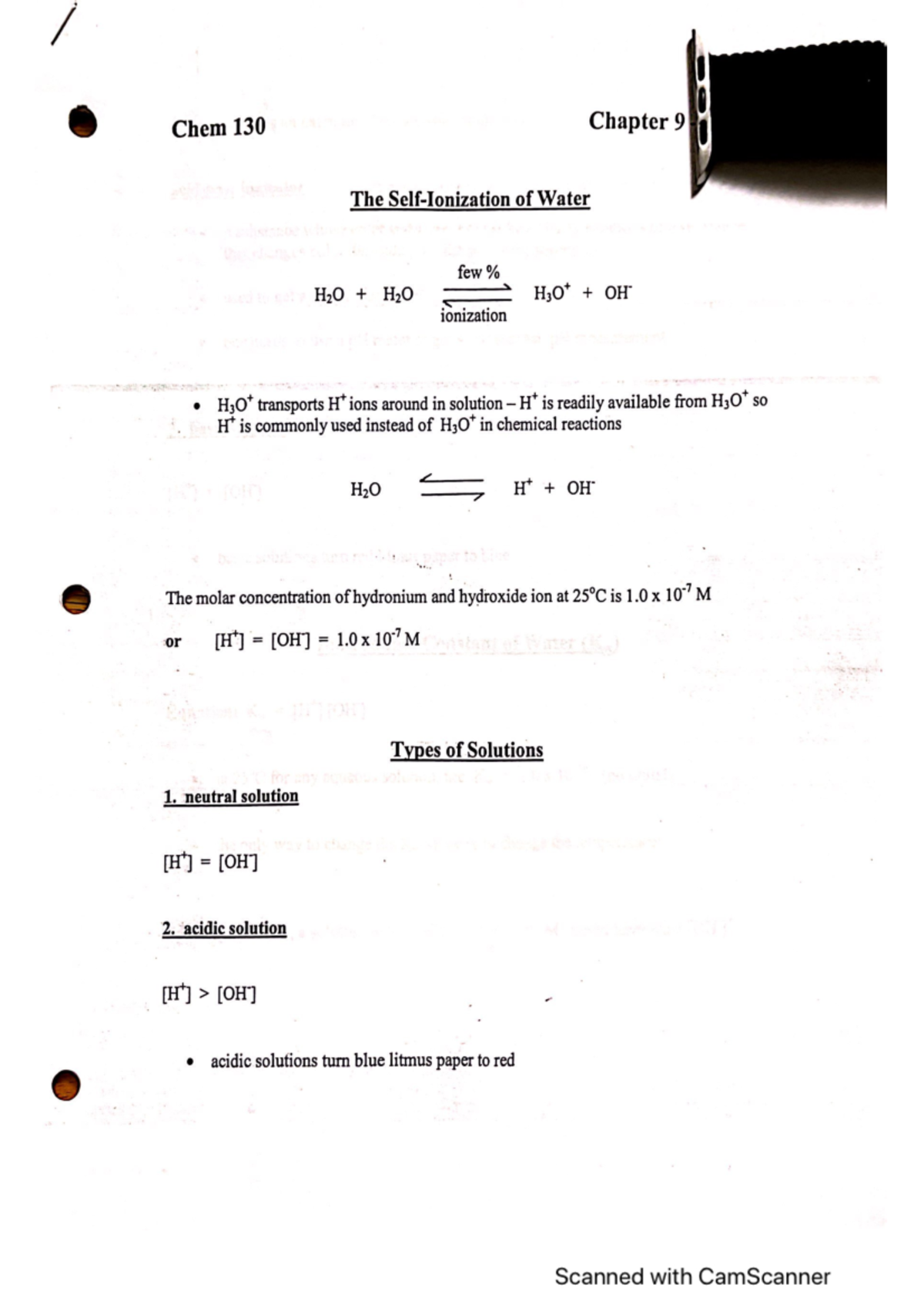 Chem 130 Ch 9 Self Ionization - CHEM 130 - Studocu