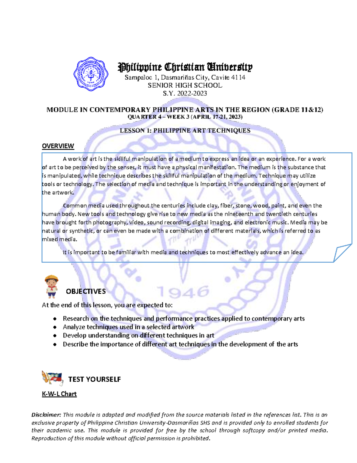 CPAR-4th Q- Module-WEEK 3 - Disclaimer: This module is adapted and ...