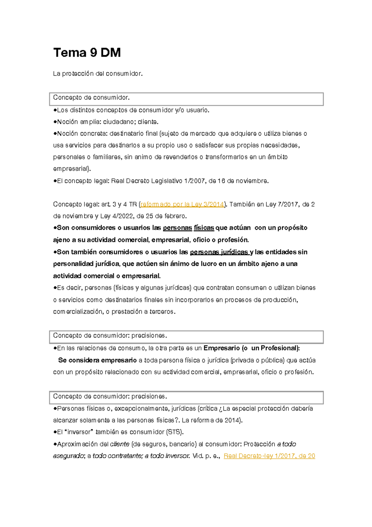 Tema 9 DM - Bybyhyhyb - Tema 9 DM La protección del consumidor. Concepto de consumidor. Los ...