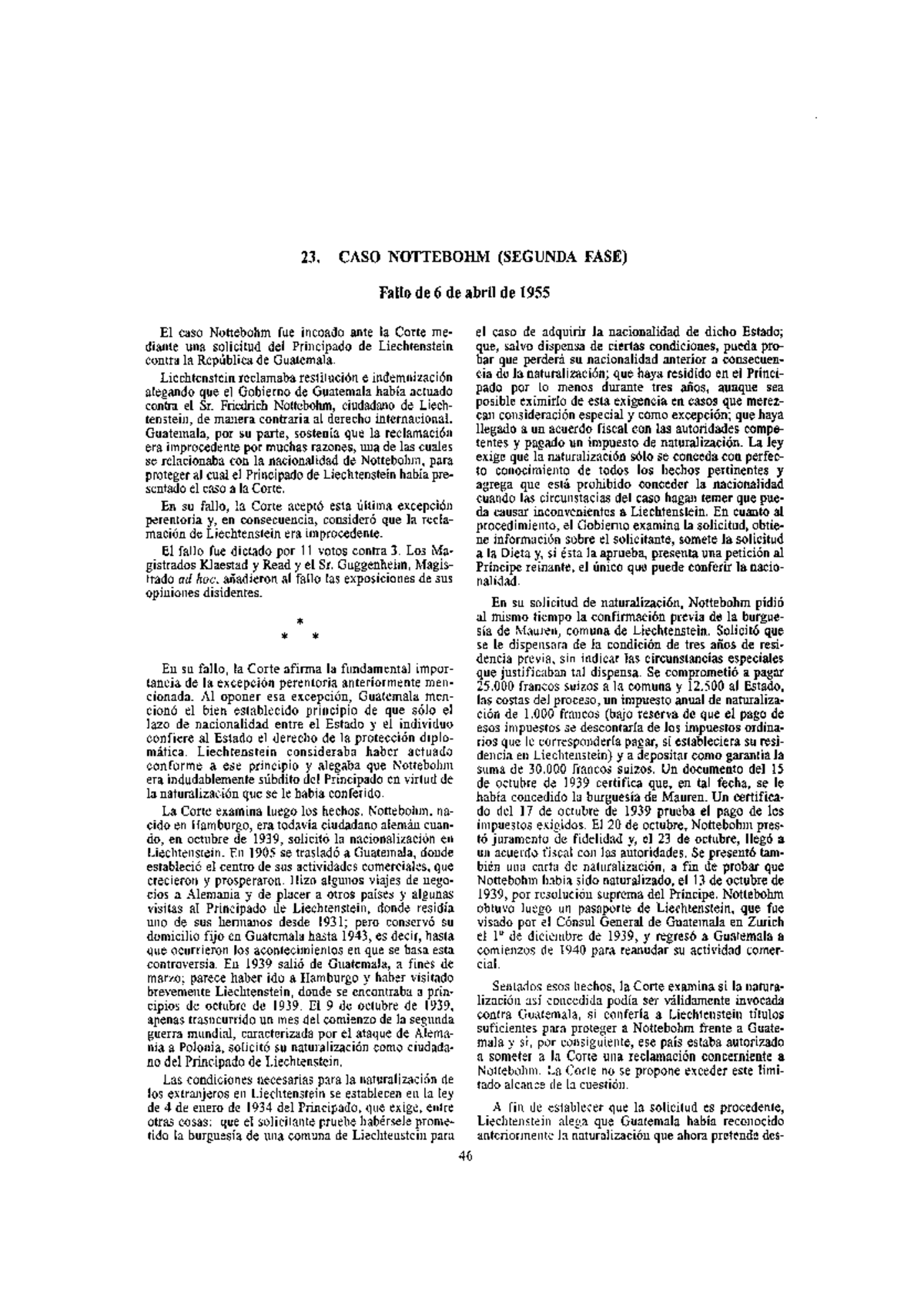 Caso Nottebohm resumen - 23. CASO NOTTEBOHM (SEGUNDA FASE) Fallo de 6 ...