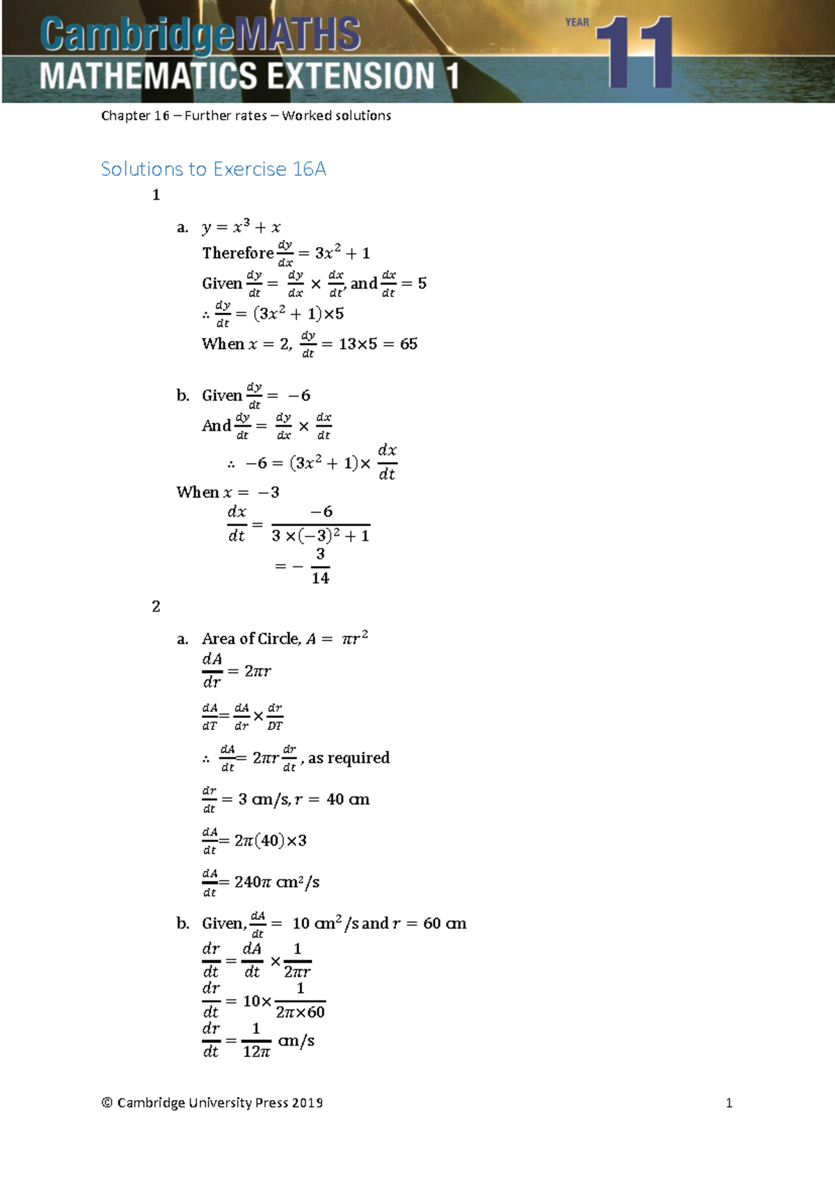 Chapter 16 worked - Solutions to Exercise 16A 1 a. 𝑦 = 𝑥 3 + 𝑥 ...