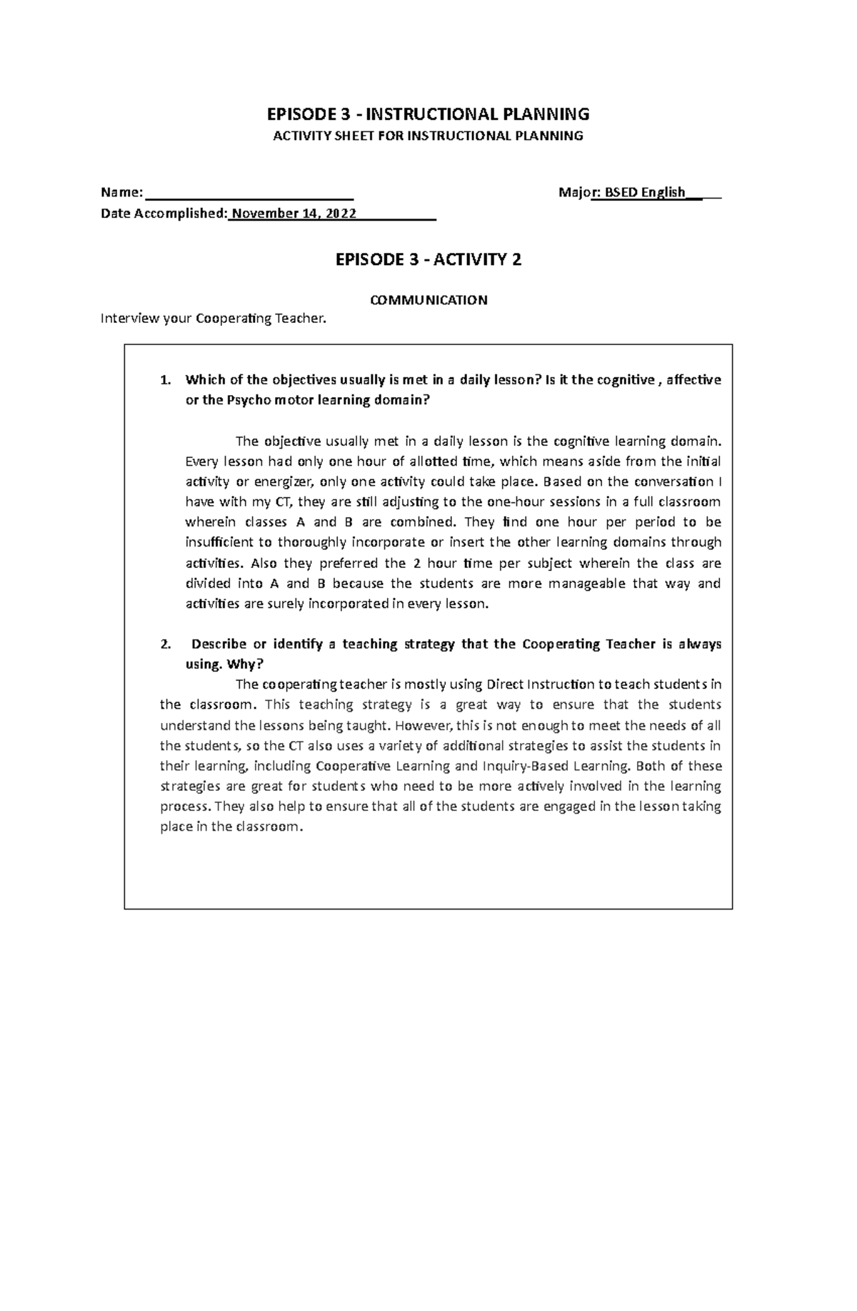Episode 3 Instructional planning worksheet - EPISODE 3 - INSTRUCTIONAL ...