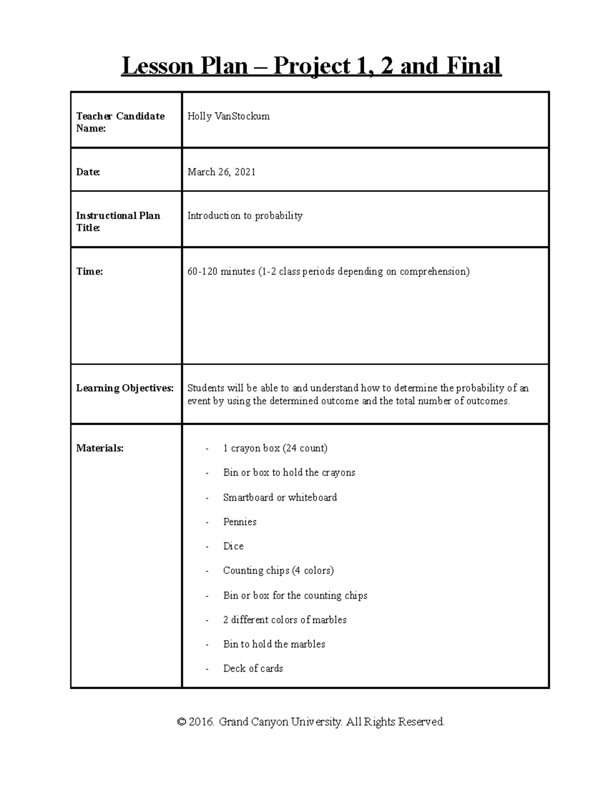 GCU - MAT Lesson Template final - Lesson Plan – Project 1, 2 and Final ...