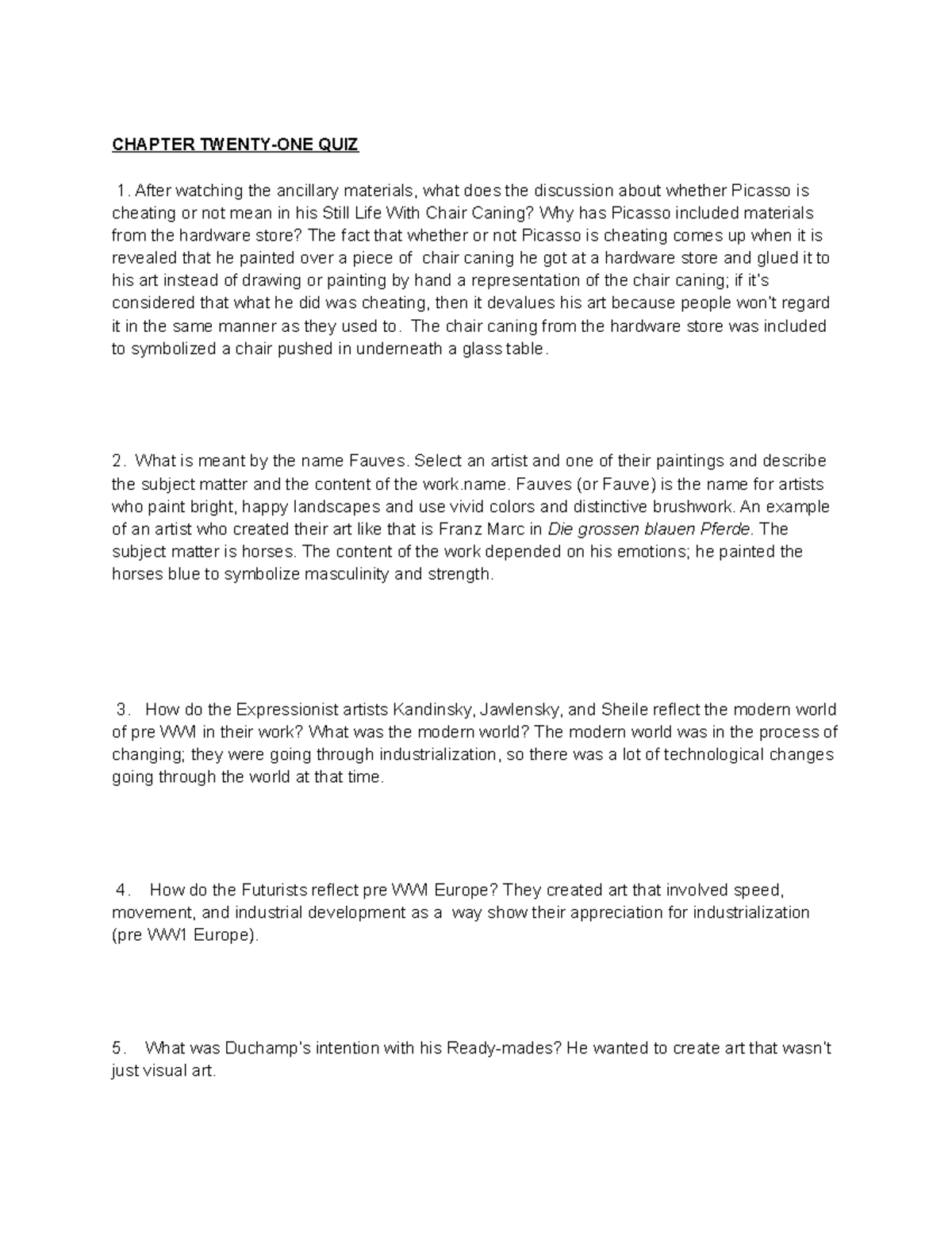 Ch. 21 Quiz - Ch 21 Quiz with answers - CHAPTER QUIZ 1. After watching ...
