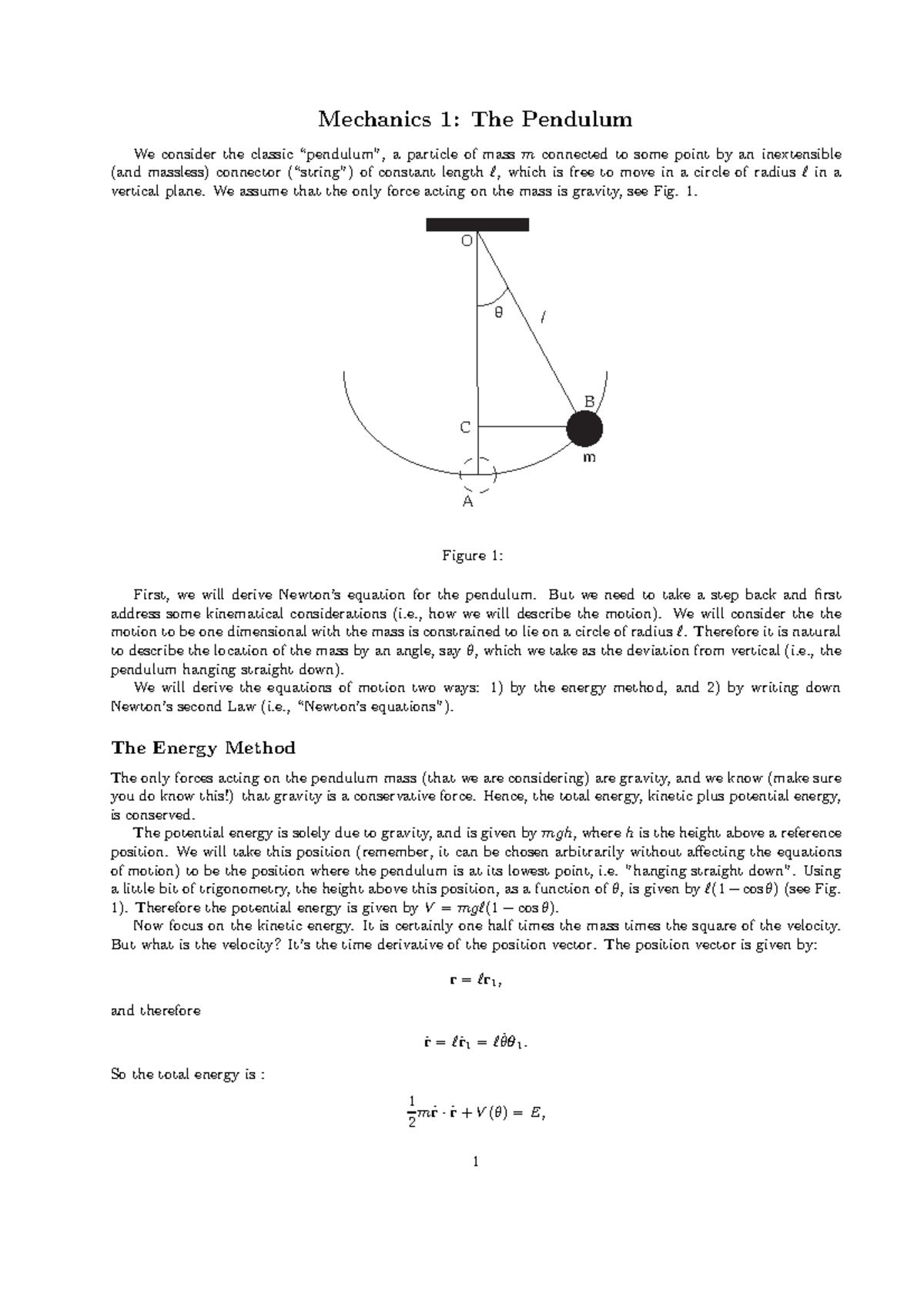 MATH11009 2016-2017 Lecture Notes - Pendulum - Mechanics 1: The ...