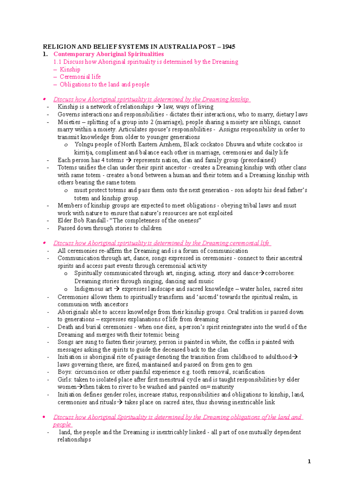 Condenses HSC Notes - RELIGION AND BELIEF SYSTEMS IN AUSTRALIA POST ...