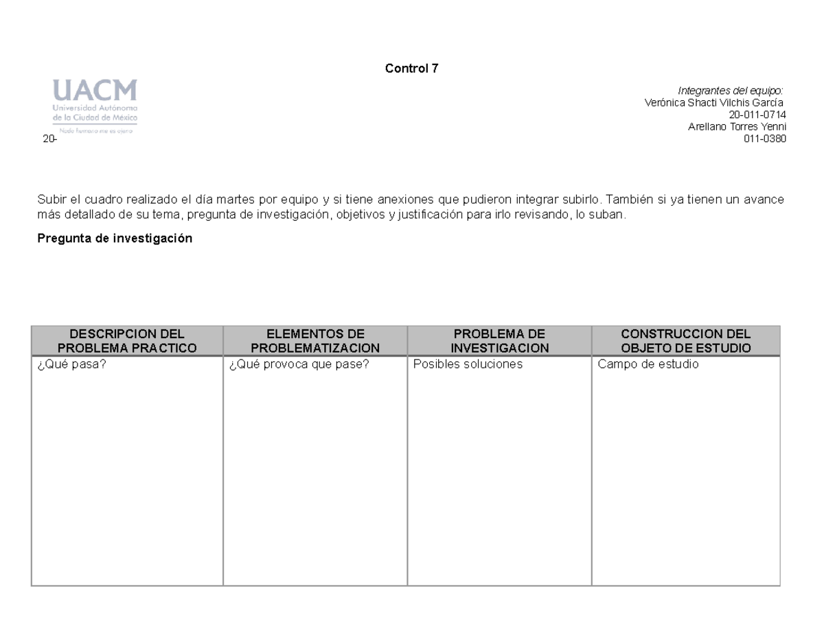 Control 7 - Control 7 Integrantes del equipo: Verónica Shacti Vilchis ...