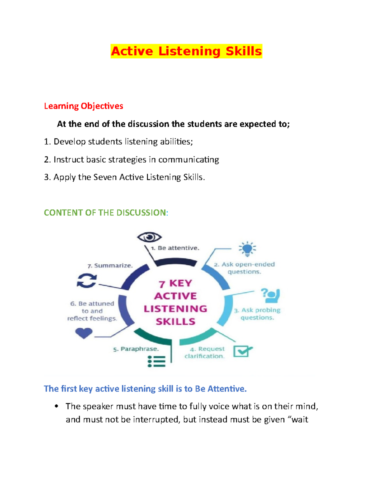 Teaching and assessment - Active Listening Skills Learning Objectives ...