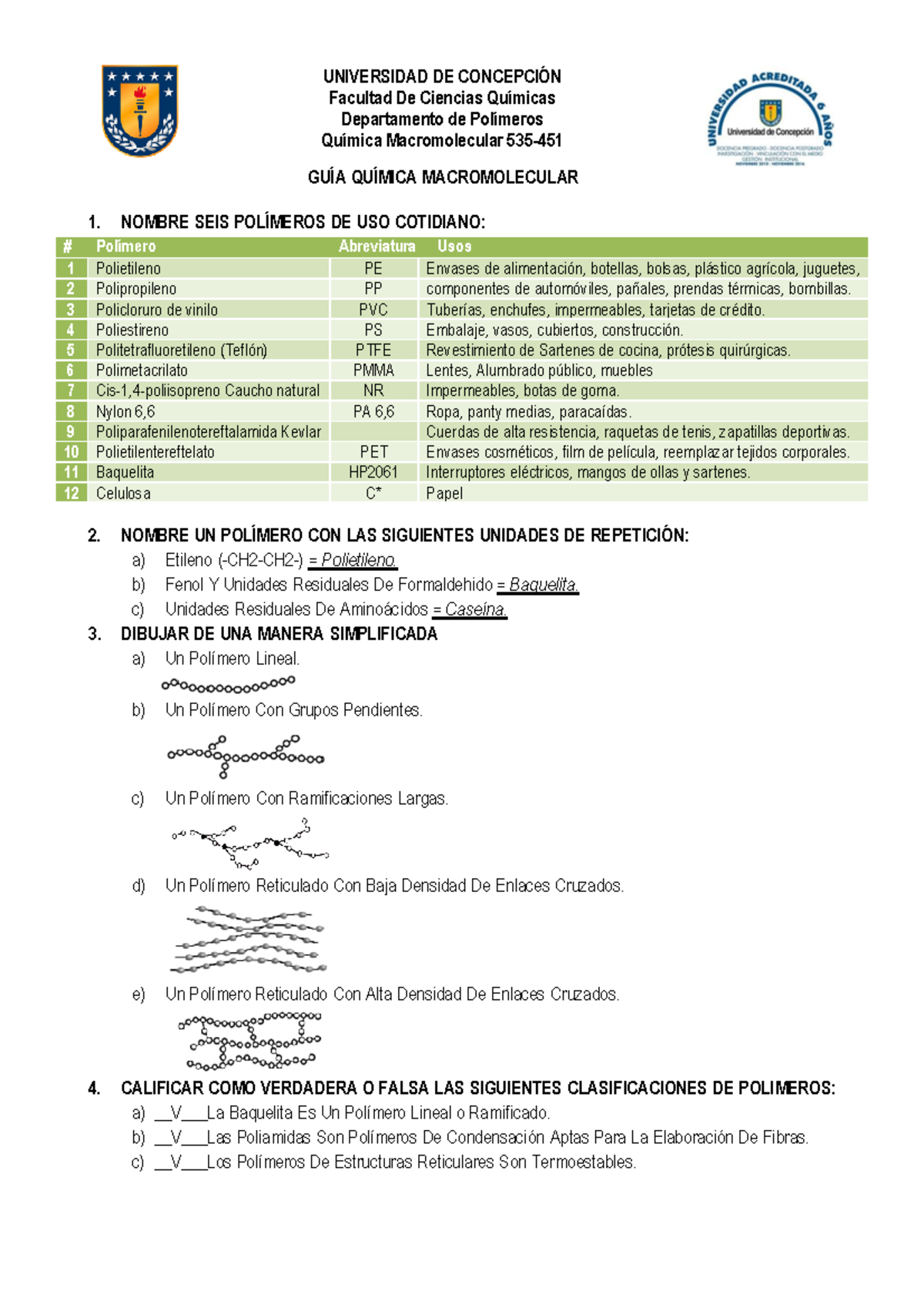 Examen - UNIVERSIDAD DE CONCEPCI”N Facultad De Ciencias QuÌmicas Departamento de PolÌmeros ...