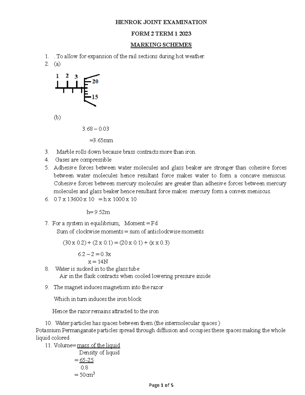 F2 PHY- MS - Physics questions and marking scheme that will help you - HENROK JOINT EXAMINATION ...