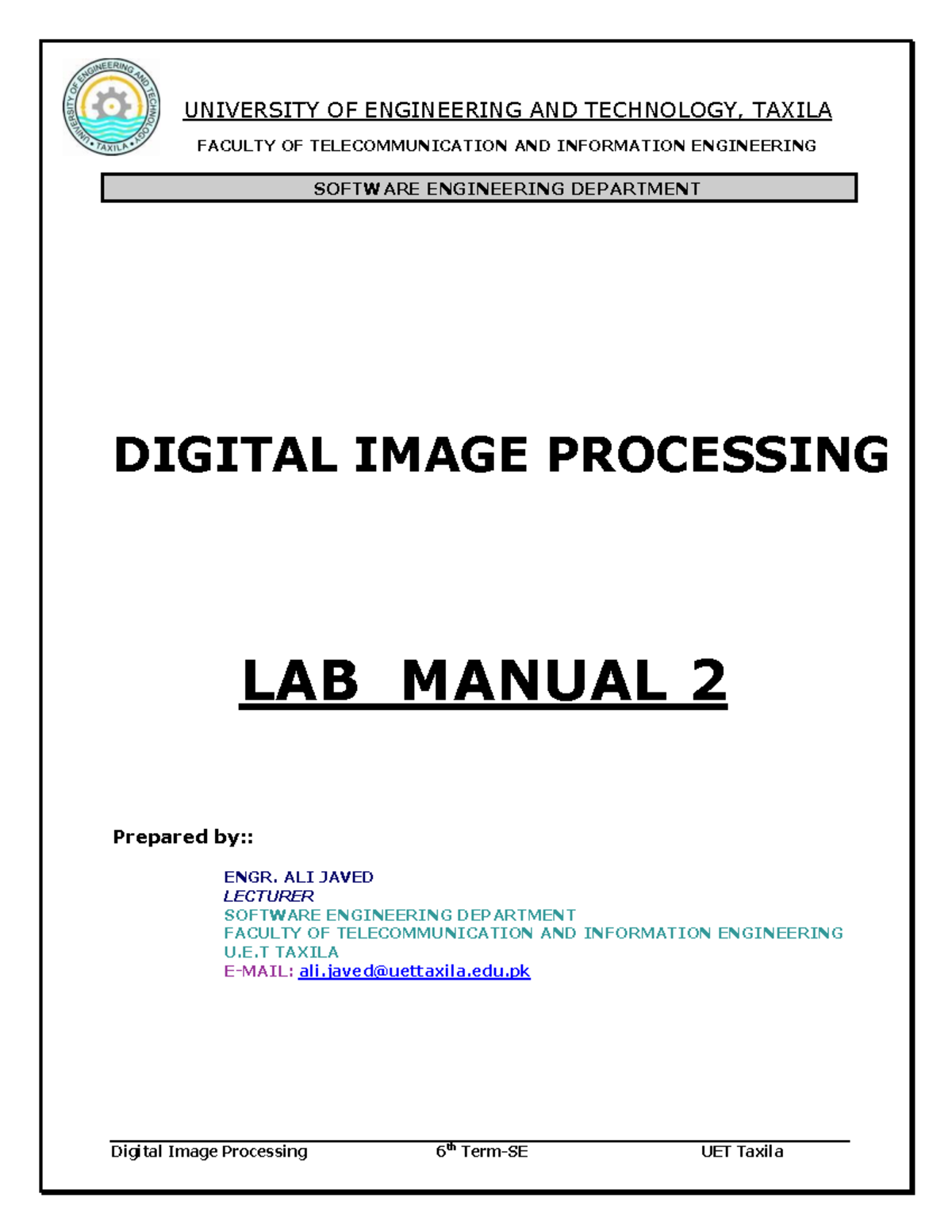 Lab manual 2 DIP - Digital image processing - FACULTY OF ...