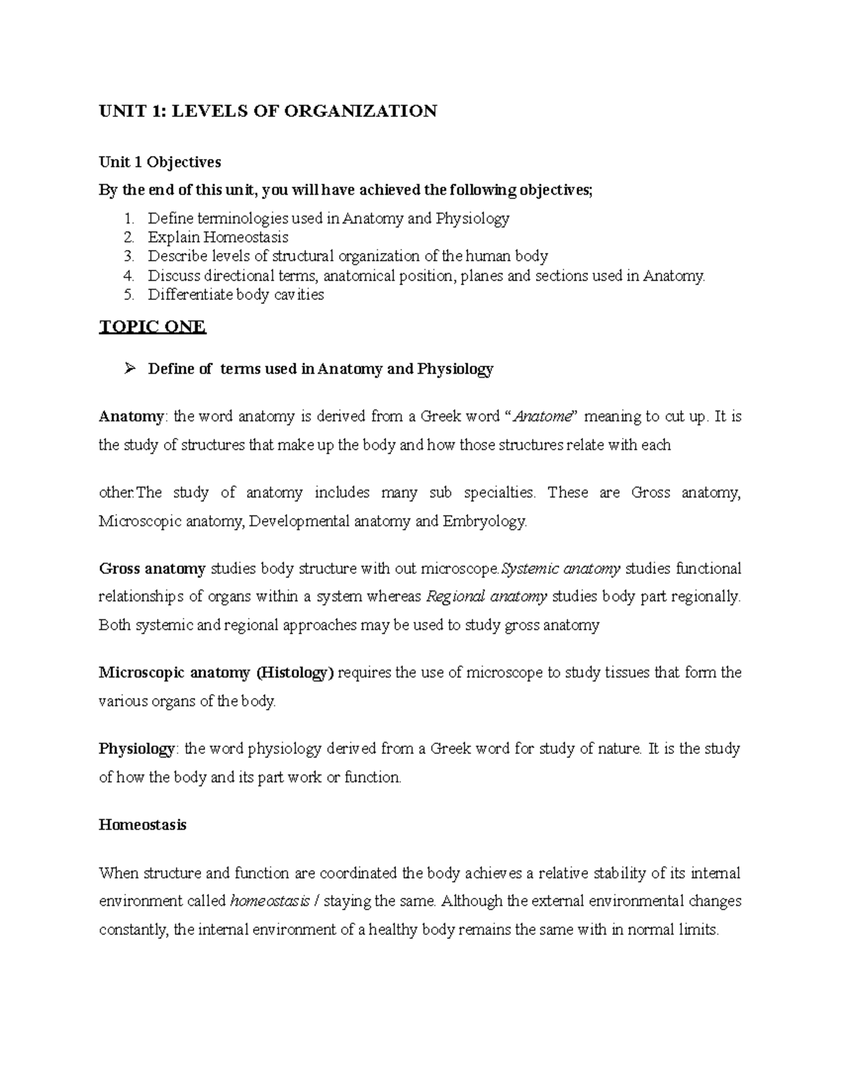 UNIT 1 Levels OF Organization OF Human BODY - UNIT 1: LEVELS OF ...