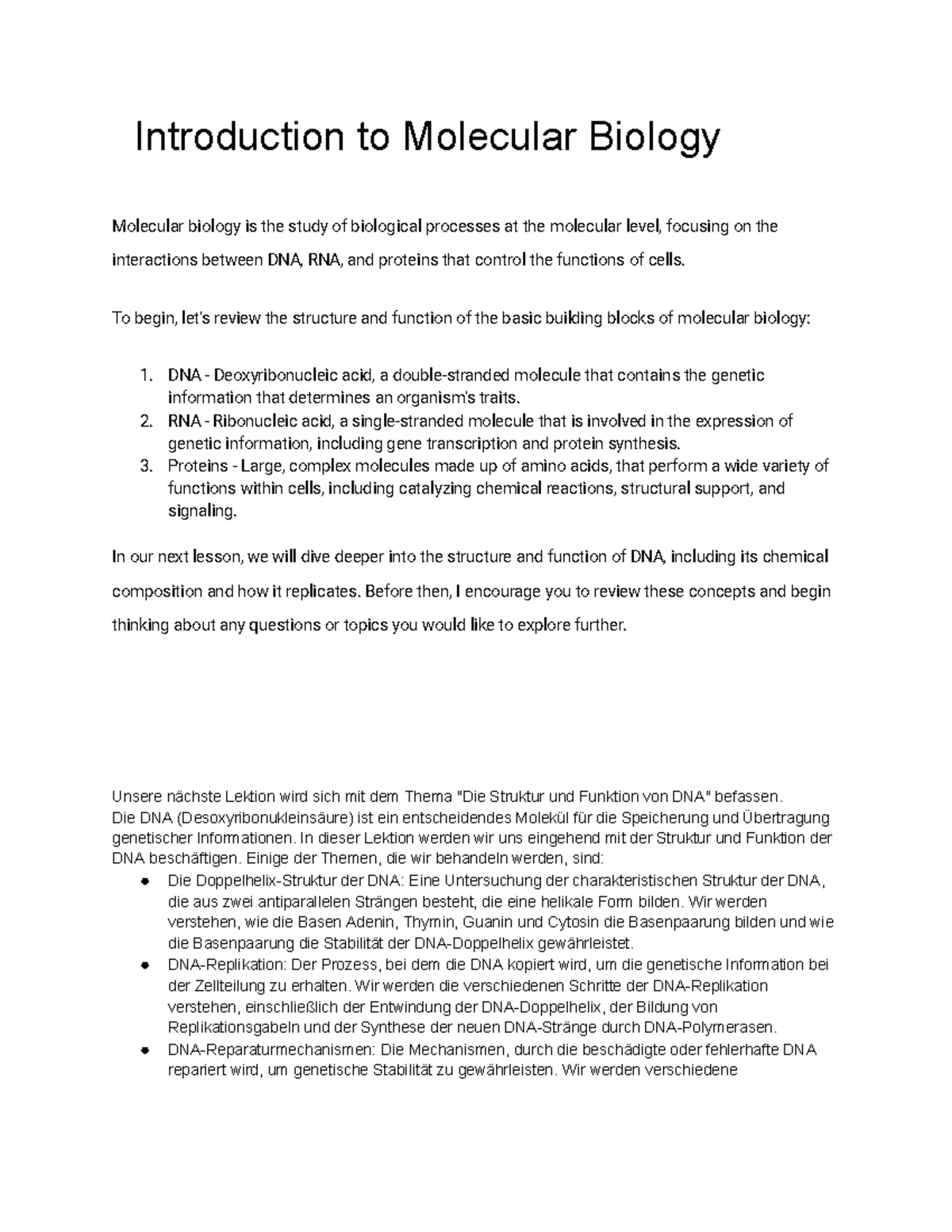 1. Introduction to Molecular Biology - Introduction to Molecular ...