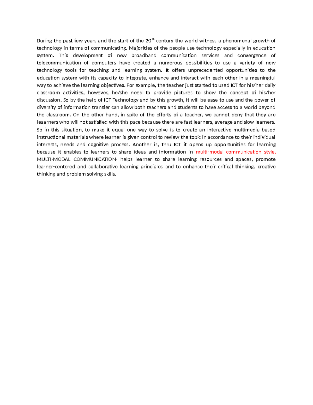 ICT Technology - Summary BSED English - During the past few years and ...