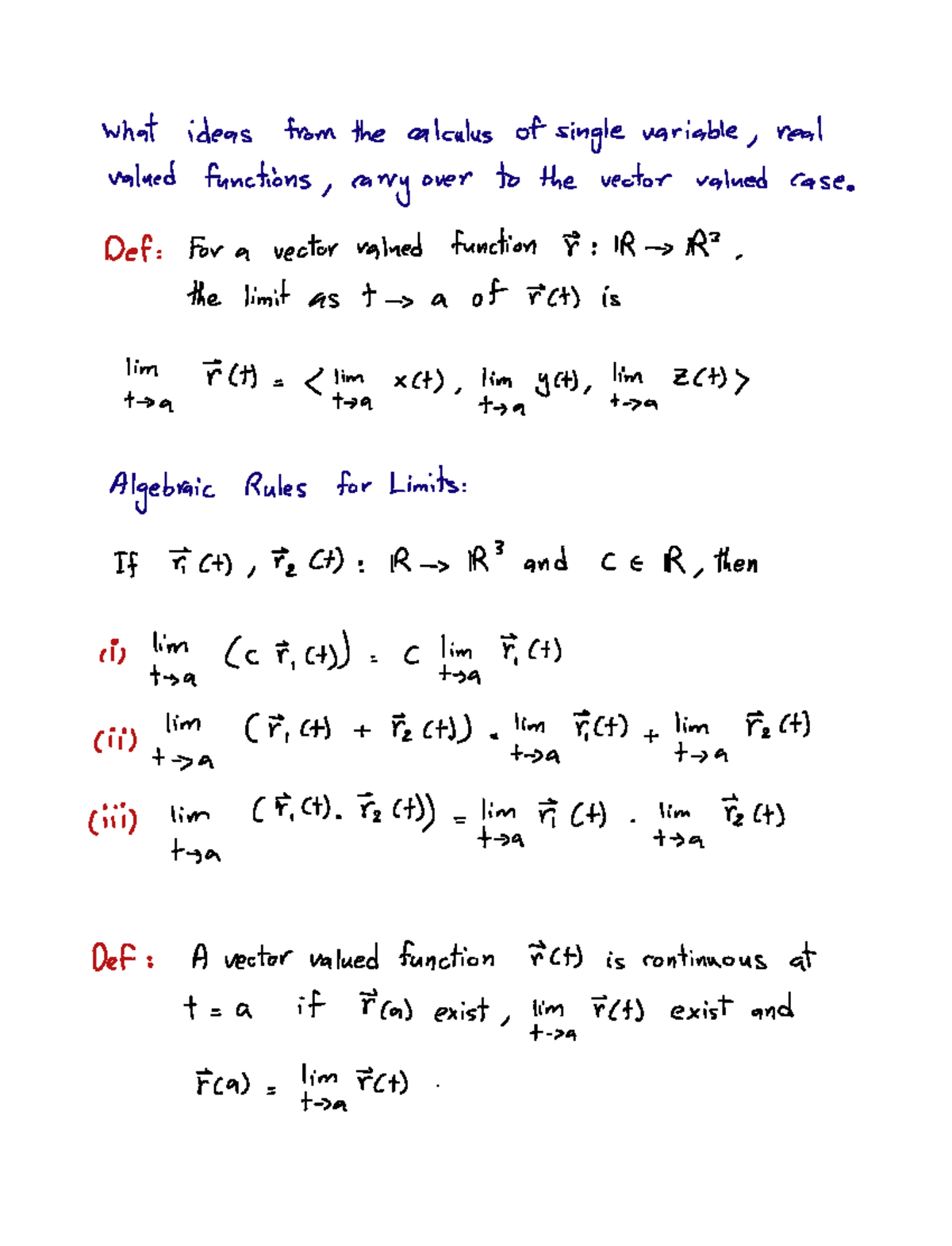 Lecture 4 Single Variable Vector Valued Functions What Ideas From The Calculus Of Single