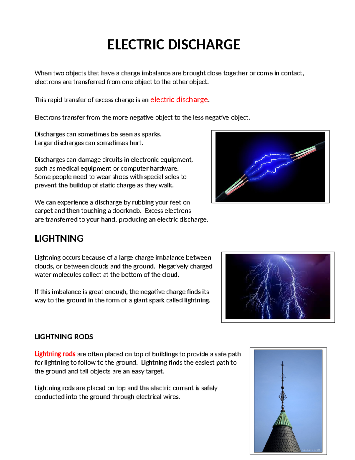 Note 8 - electric discharge - ELECTRIC DISCHARGE When two objects that ...