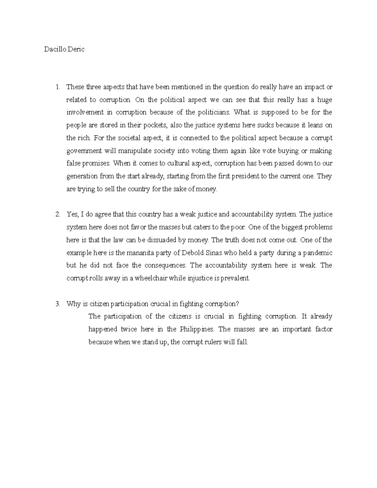 N Section 30 exams - Dacillo Deric These three aspects that have been ...