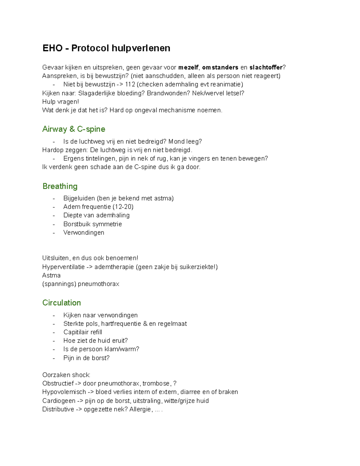 EHO - belangrijke dingen - EHO - Protocol hulpverlenen Gevaar kijken en ...